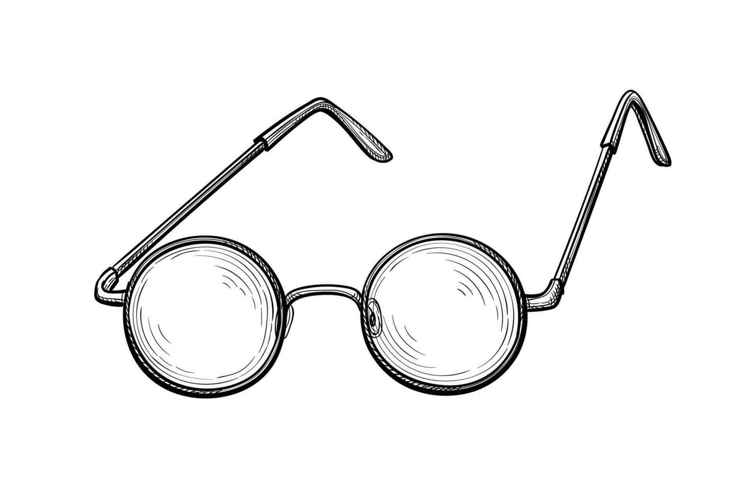 Round Glasses Ink Sketch Isolated On White Background Hand Drawn Vector Illustration Retro