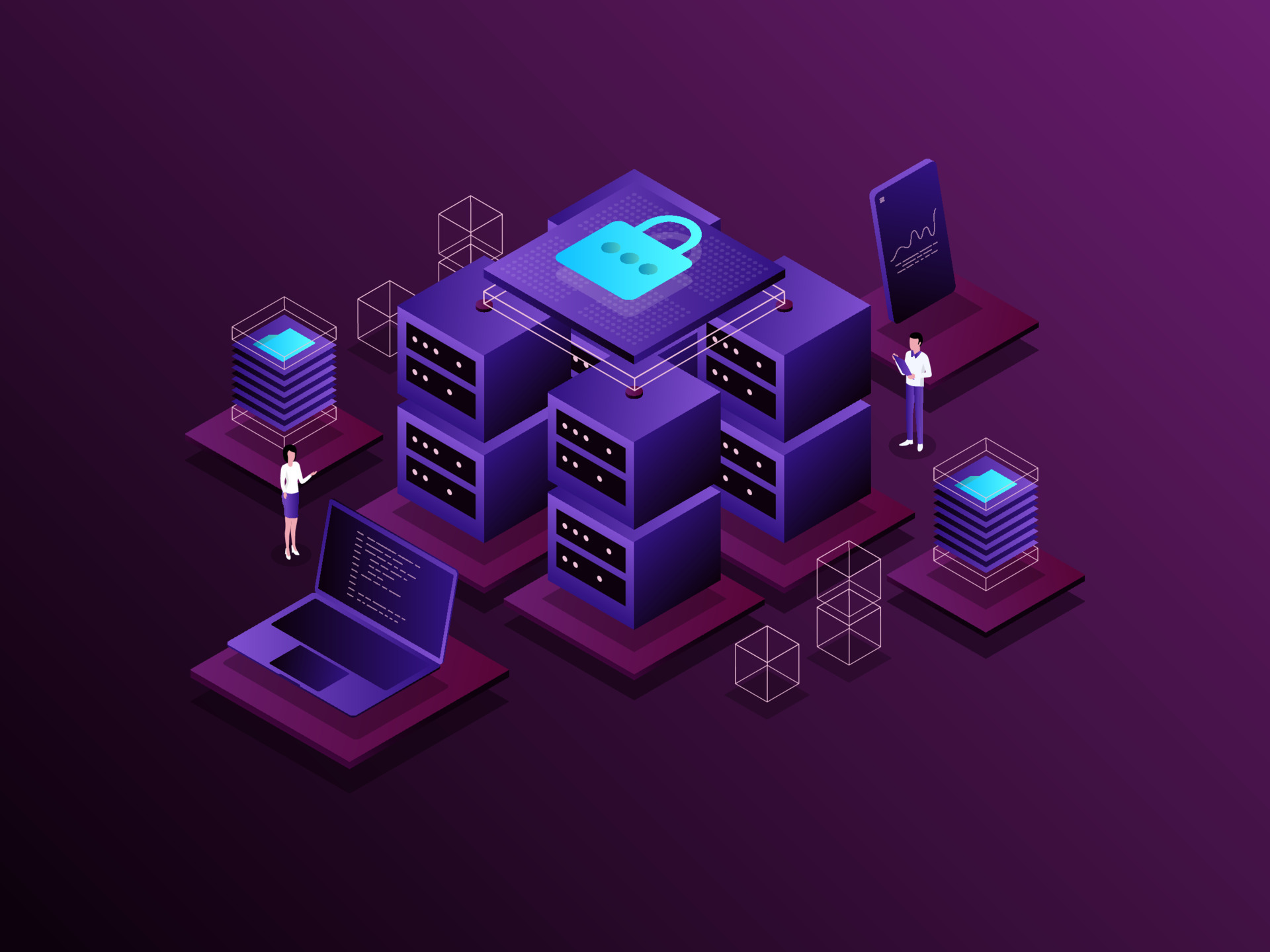 Database Isometric Illustration Dark Gradient Suitable For Mobile App Website Banner