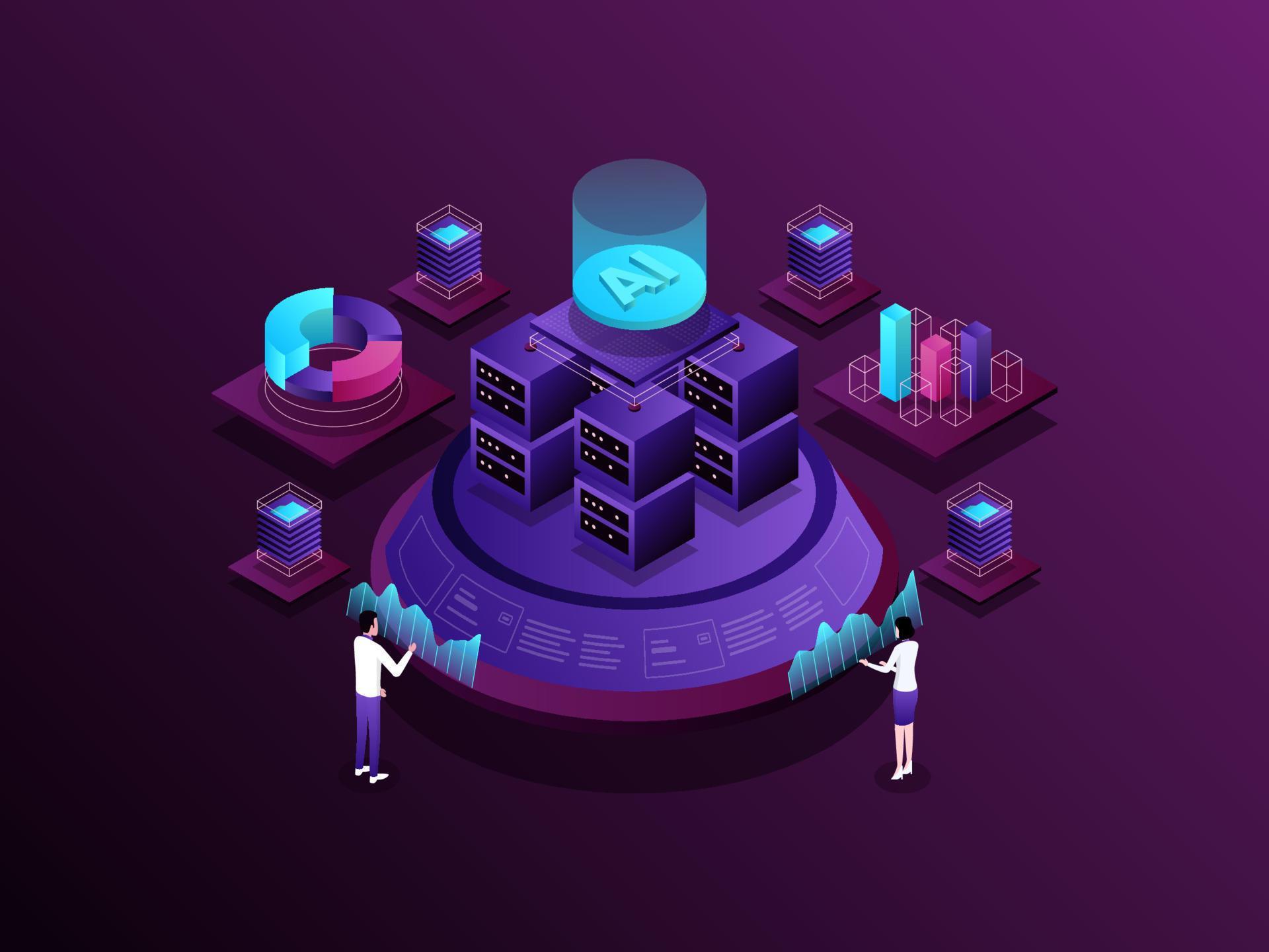 Big data analytics Isometric Illustration Dark Gradient. Suitable for ...