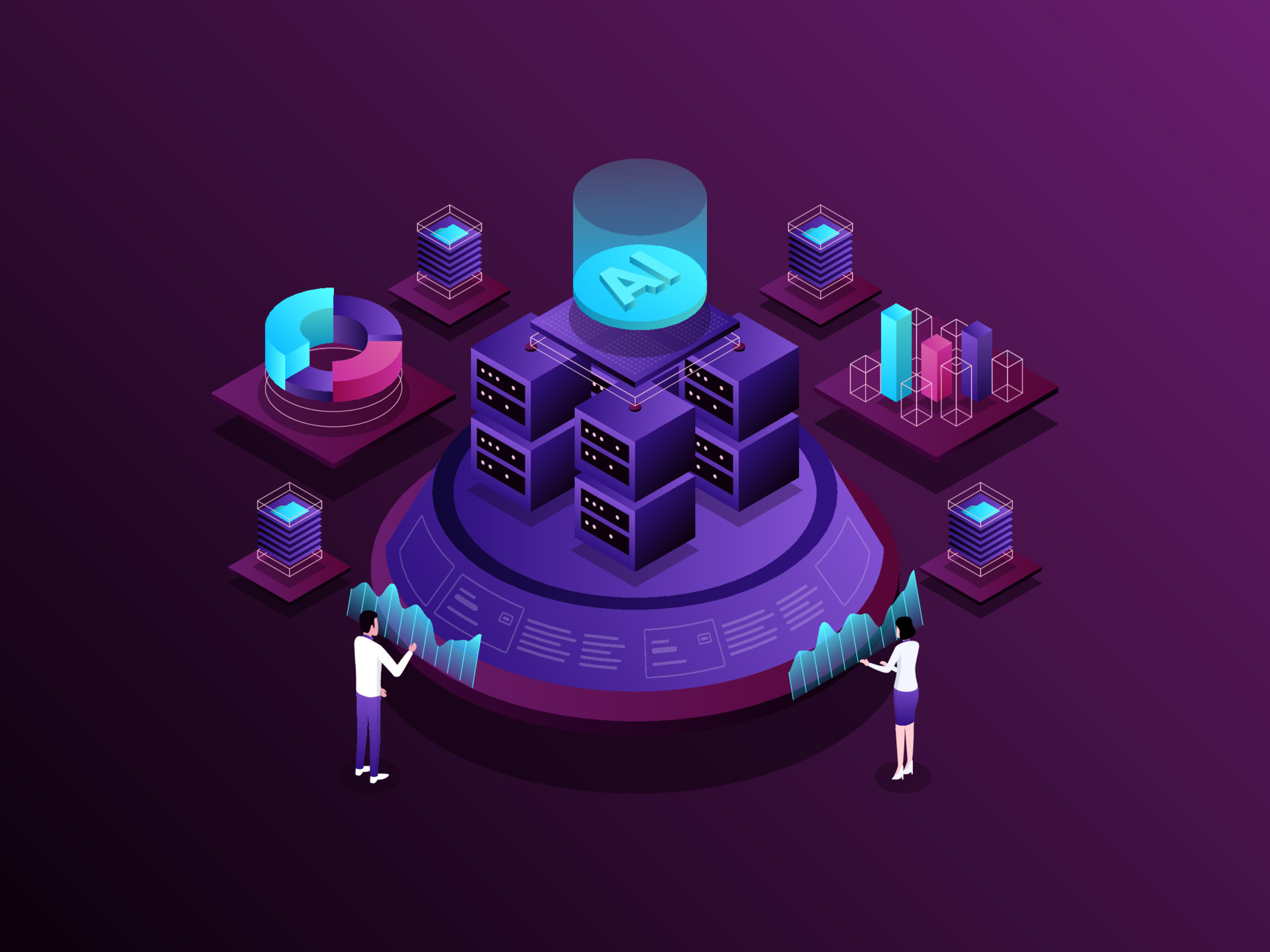 Big Data Analytics Isometric Illustration Dark Gradient Suitable For