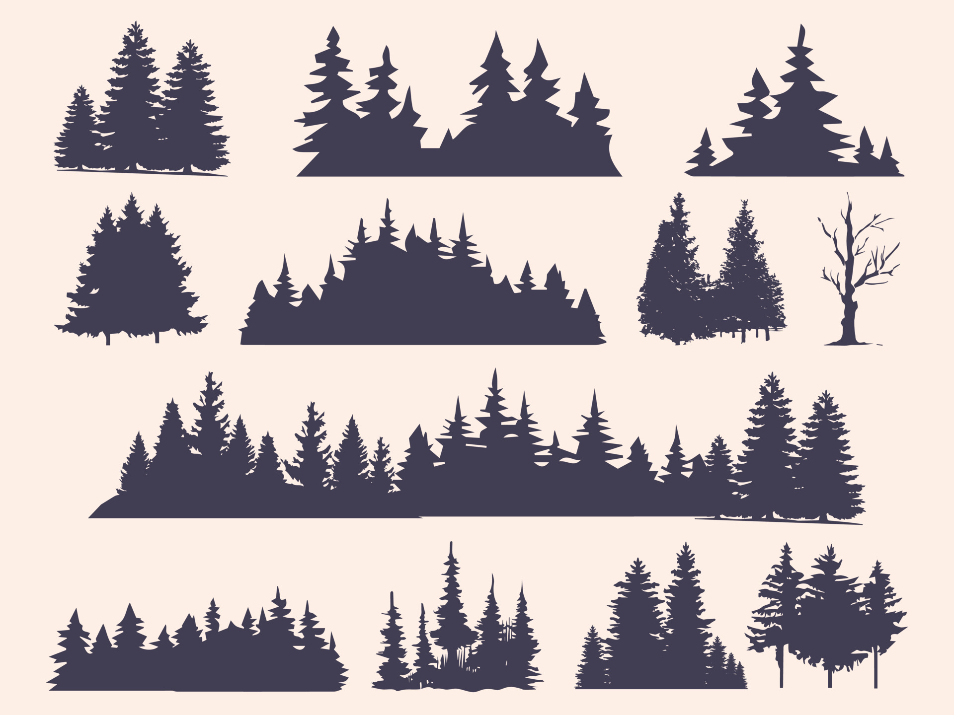 Pine tree silhouettes set 20675111 Vector Art at Vecteezy