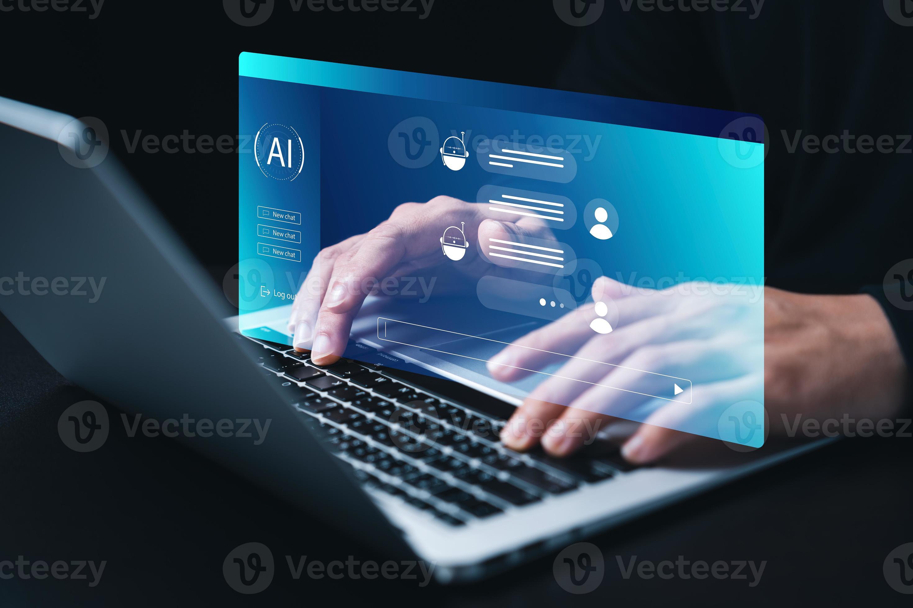 Concept Humans work with artificial intelligence, humans use ...