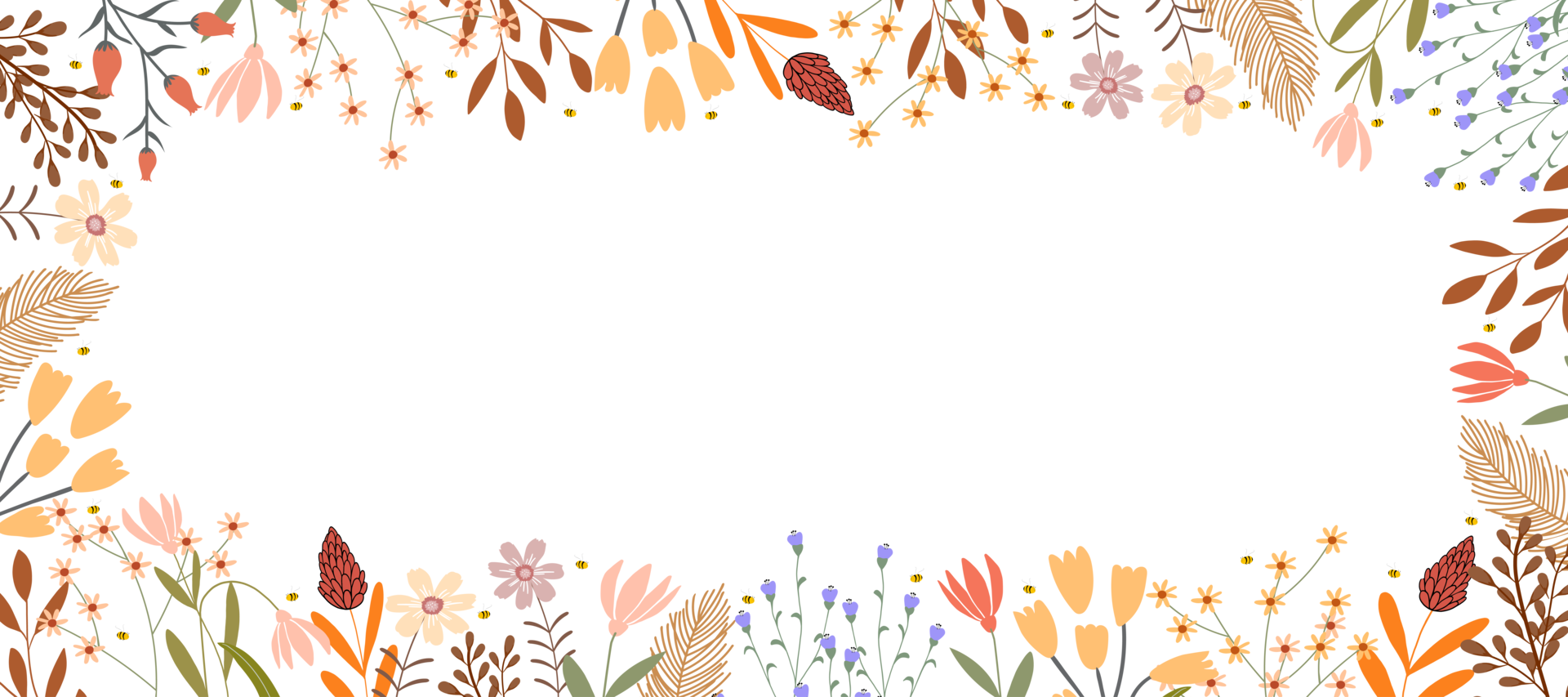 Autumn flowers frame,Fall horizontal banner with cute hand drawn ...