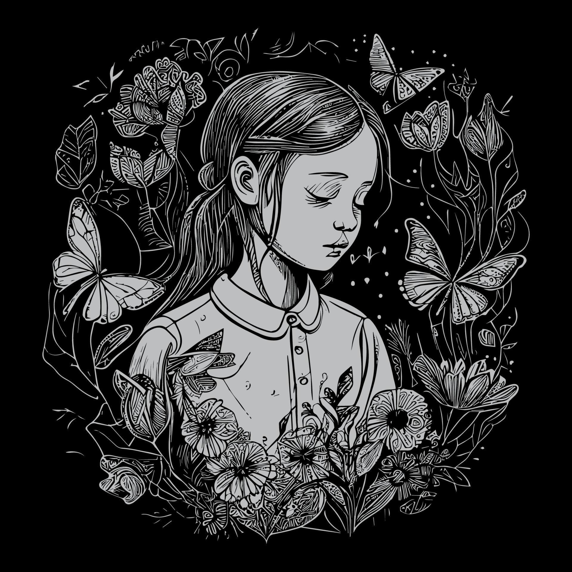sad beautiful girl illustration depicts a young woman with a ...