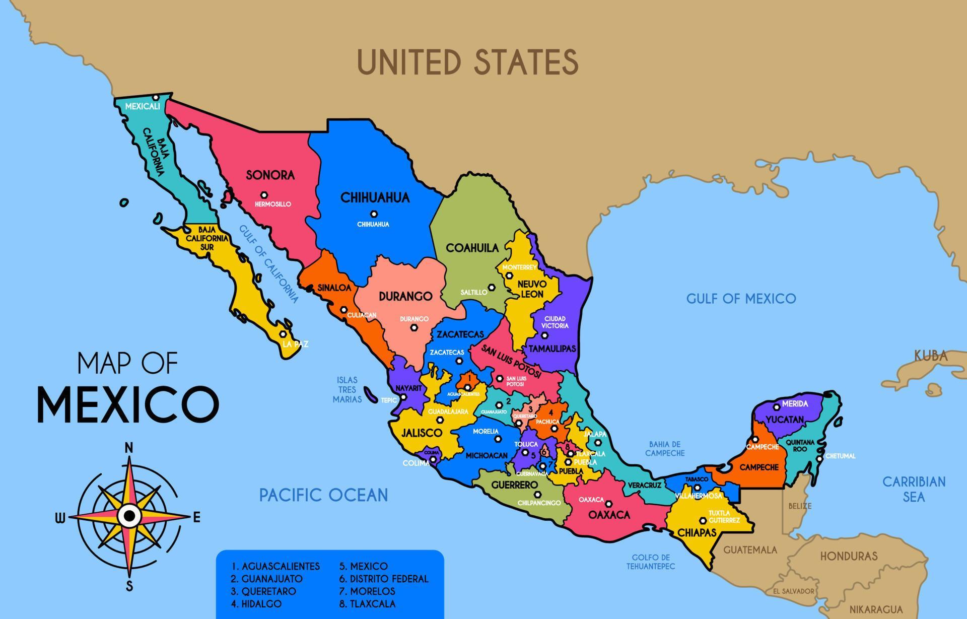Colorful Map of Mexico 20699189 Vector Art at Vecteezy