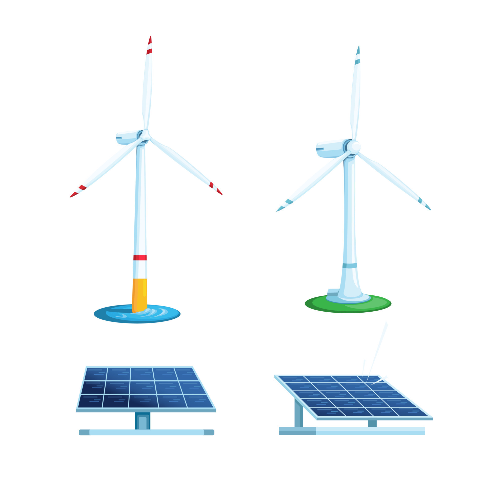 Wind Turbine And Solar Panel Alternative Energy Symbol Cartoon