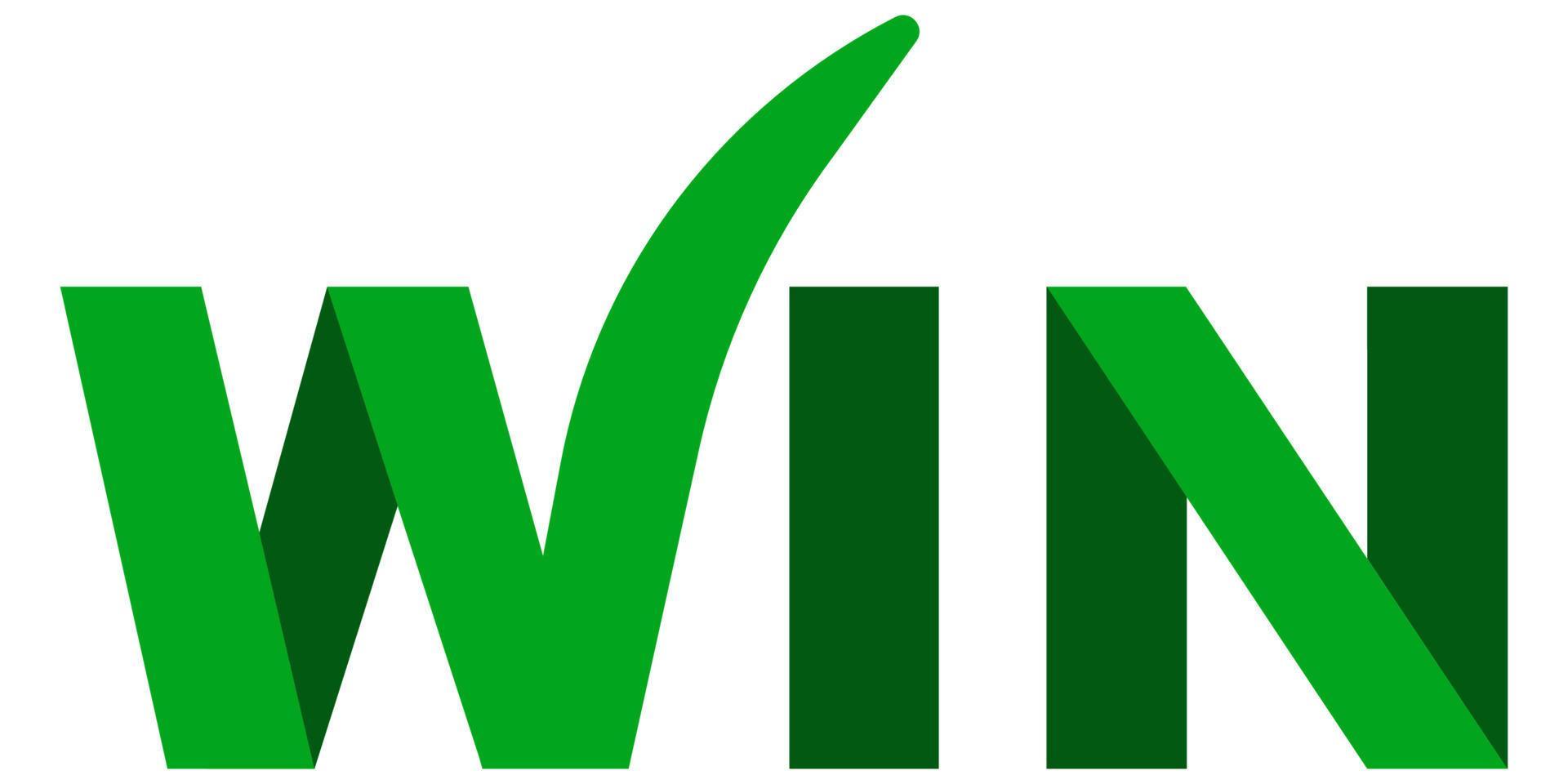 Green logo win icon folded ribbon with approval tick check mark win ...