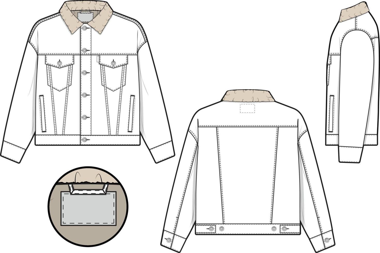 Unisex Men Sherpa denim jacket trucker vector flat technical drawing ... Unisex Men Sherpa denim jacket trucker vector flat technical drawing ...