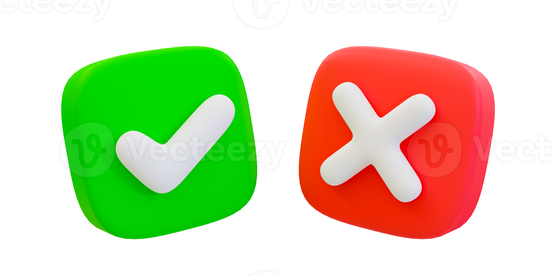 3d Minimal Green Tick Check Mark And Cross Mark Symbols Yes And No