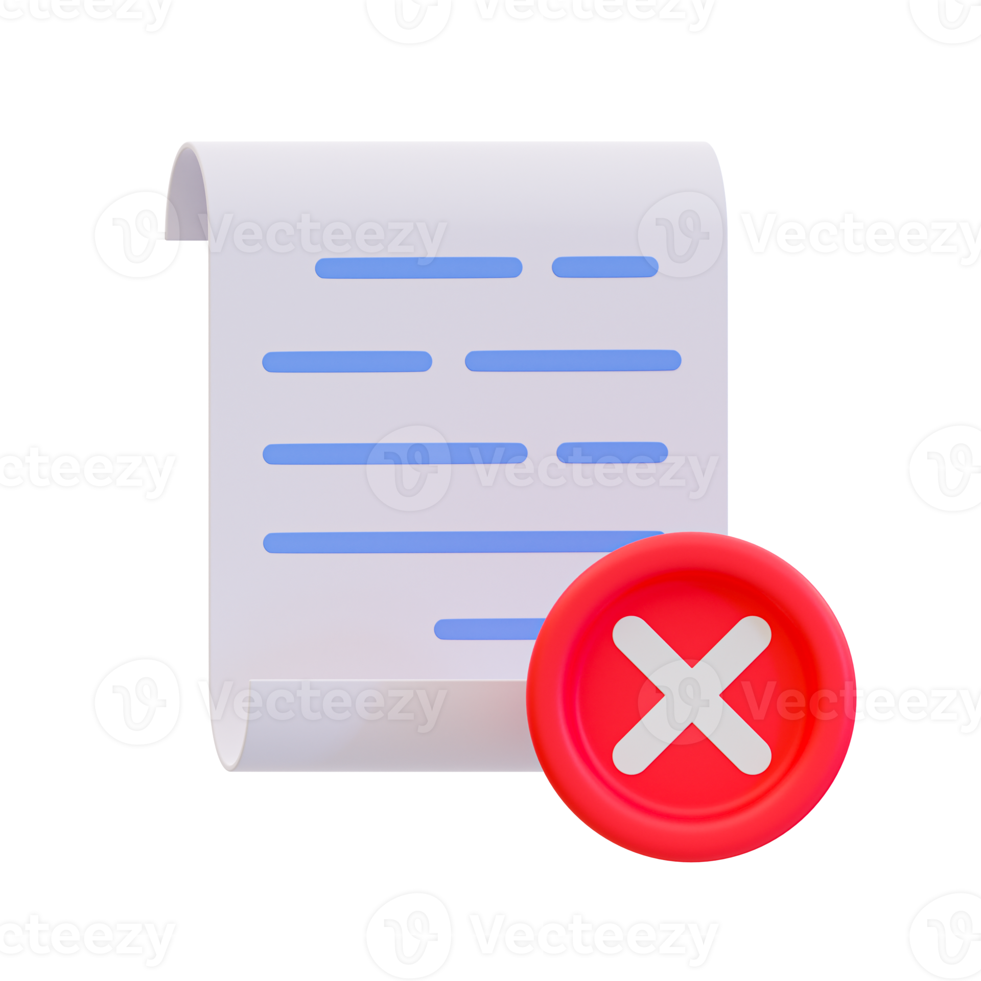 3d file incorrect. paperwork rejected. document with a red cross mark. 3d illustration. 20716735 PNG