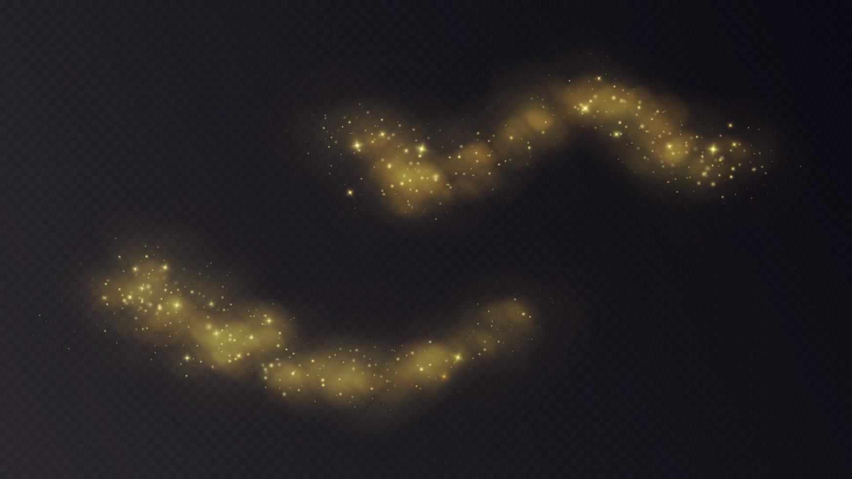 Golden dust cloud with sparkles isolated on transparent background. Stardust sparkling ...