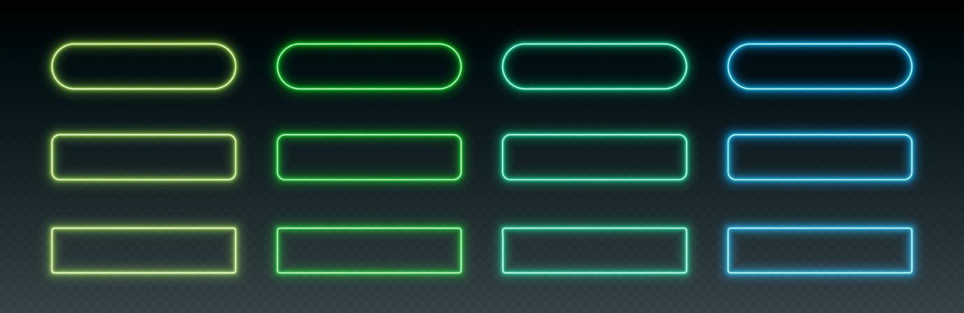 Neon button frames, coloful glowing borders, isolated UI elements ...