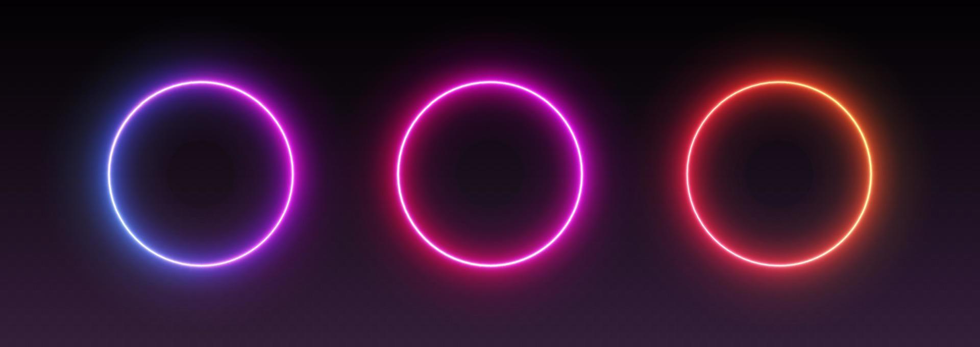 Neon circle frames, gradient glowing round borders, isolated UI elements. Futuristic avatar ...