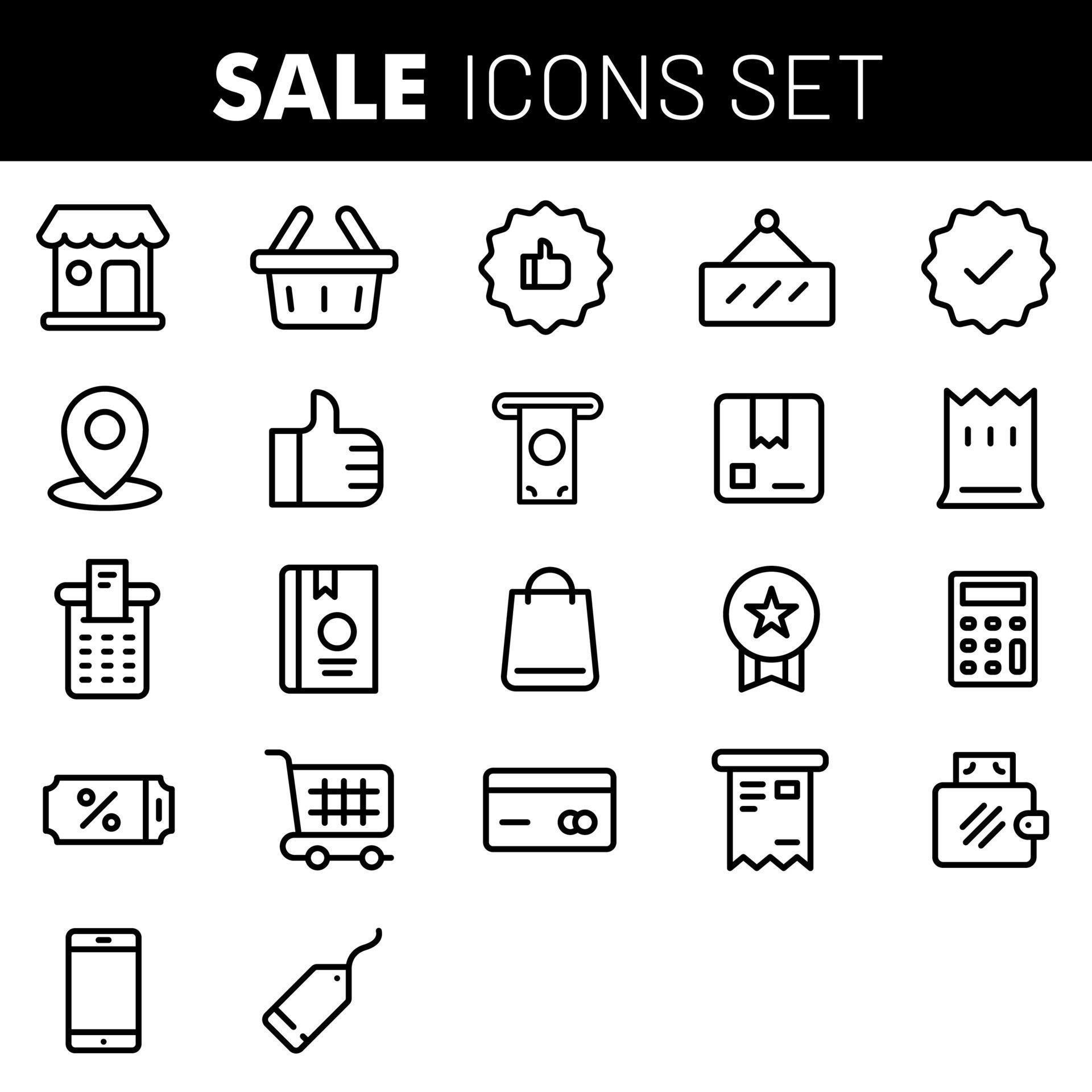 Black and White Sale icon set in flat style. 20718514 Vector Art at Vecteezy