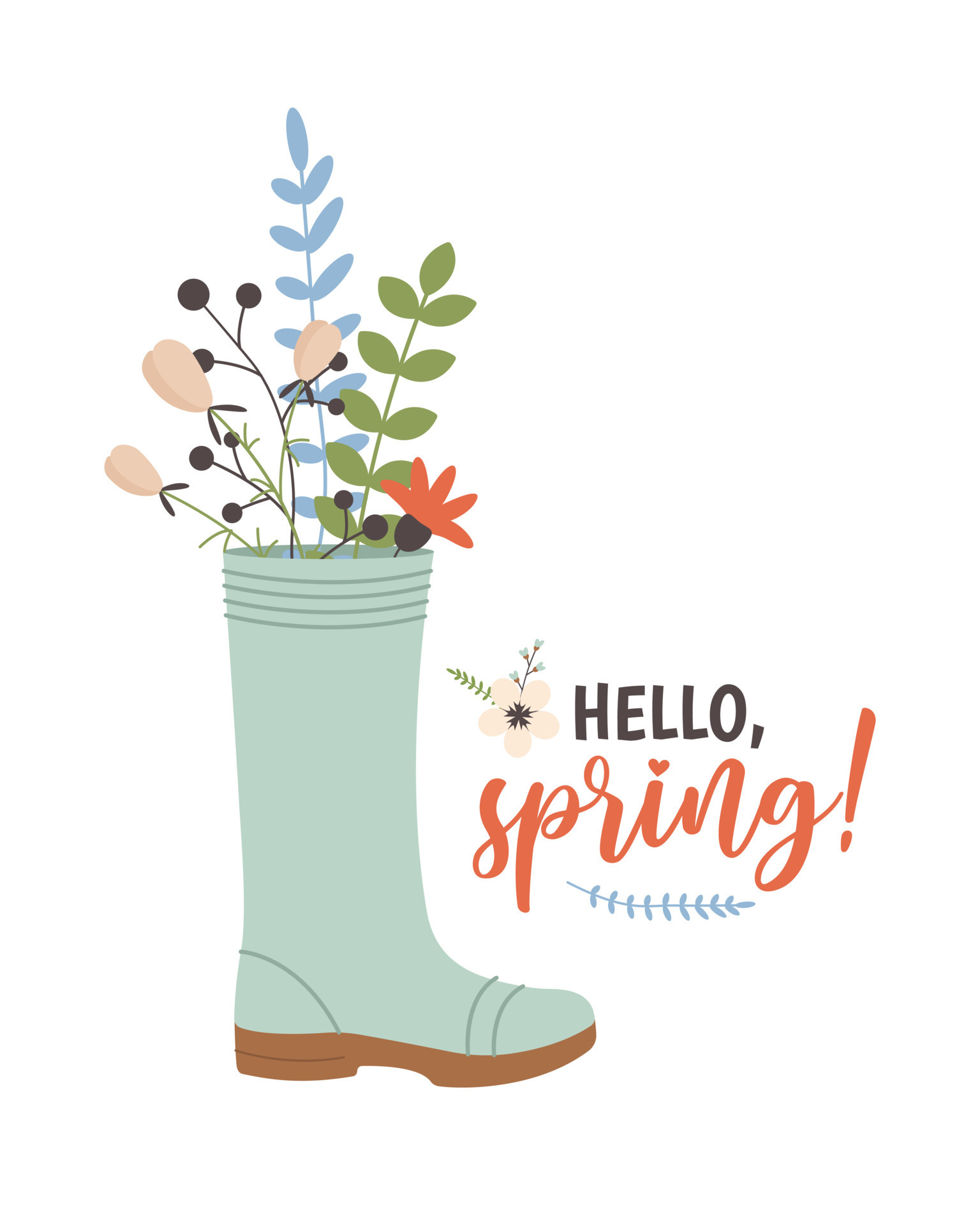 Rubber boot with hand drawn spring flowers. 20720460 Vector Art at Vecteezy