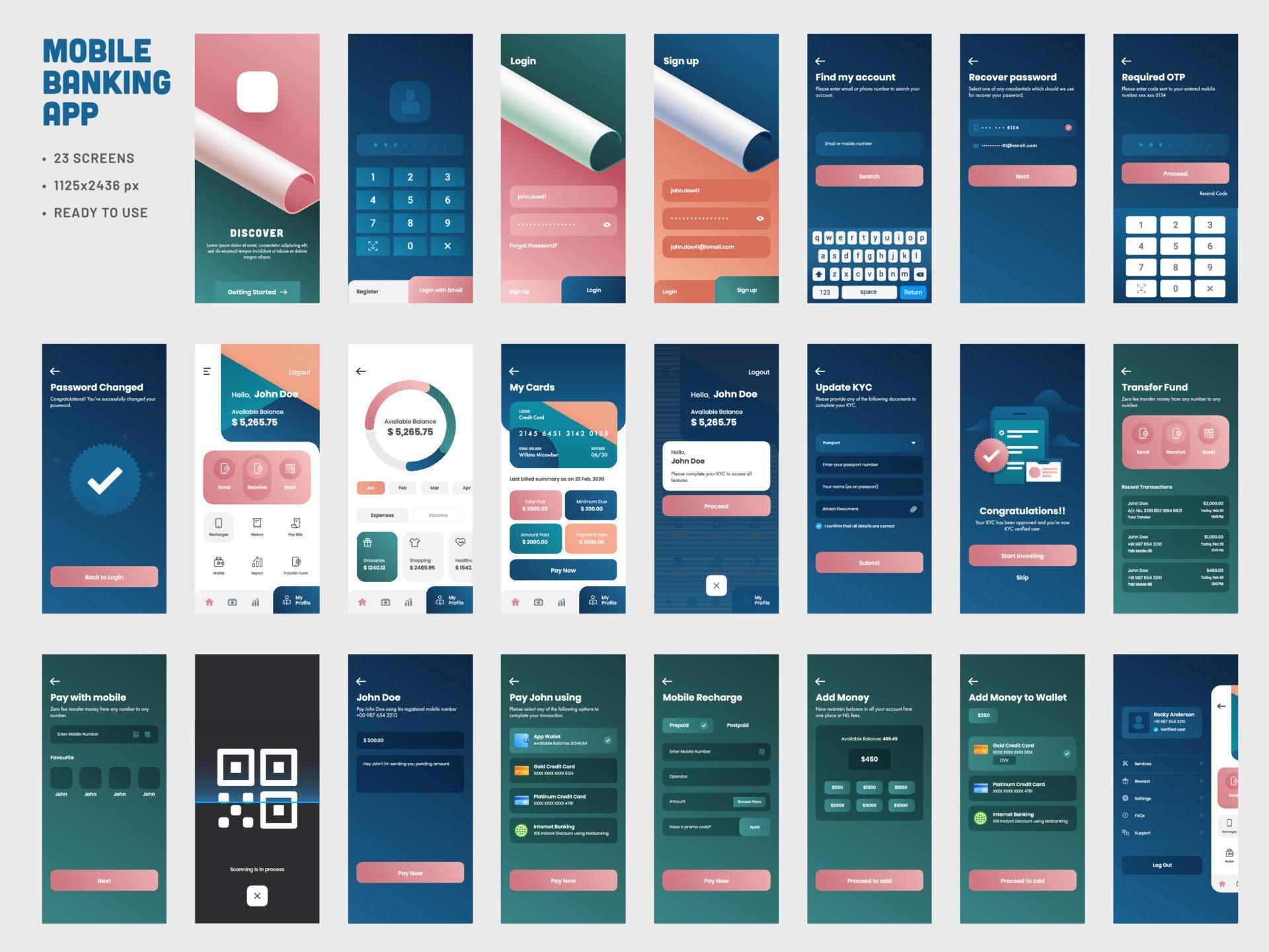 Mobile Banking App Ui Kit With Different Gui Layout Including Log In Create Account Pay Or