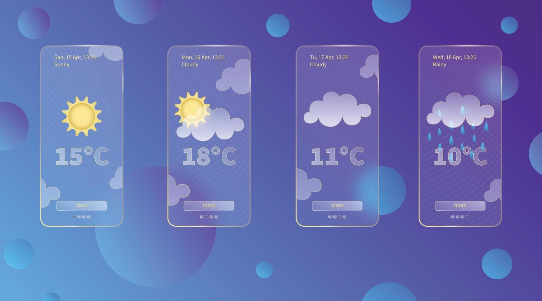 Set of 3d glassmorphism weather forecast app template Interface design ...