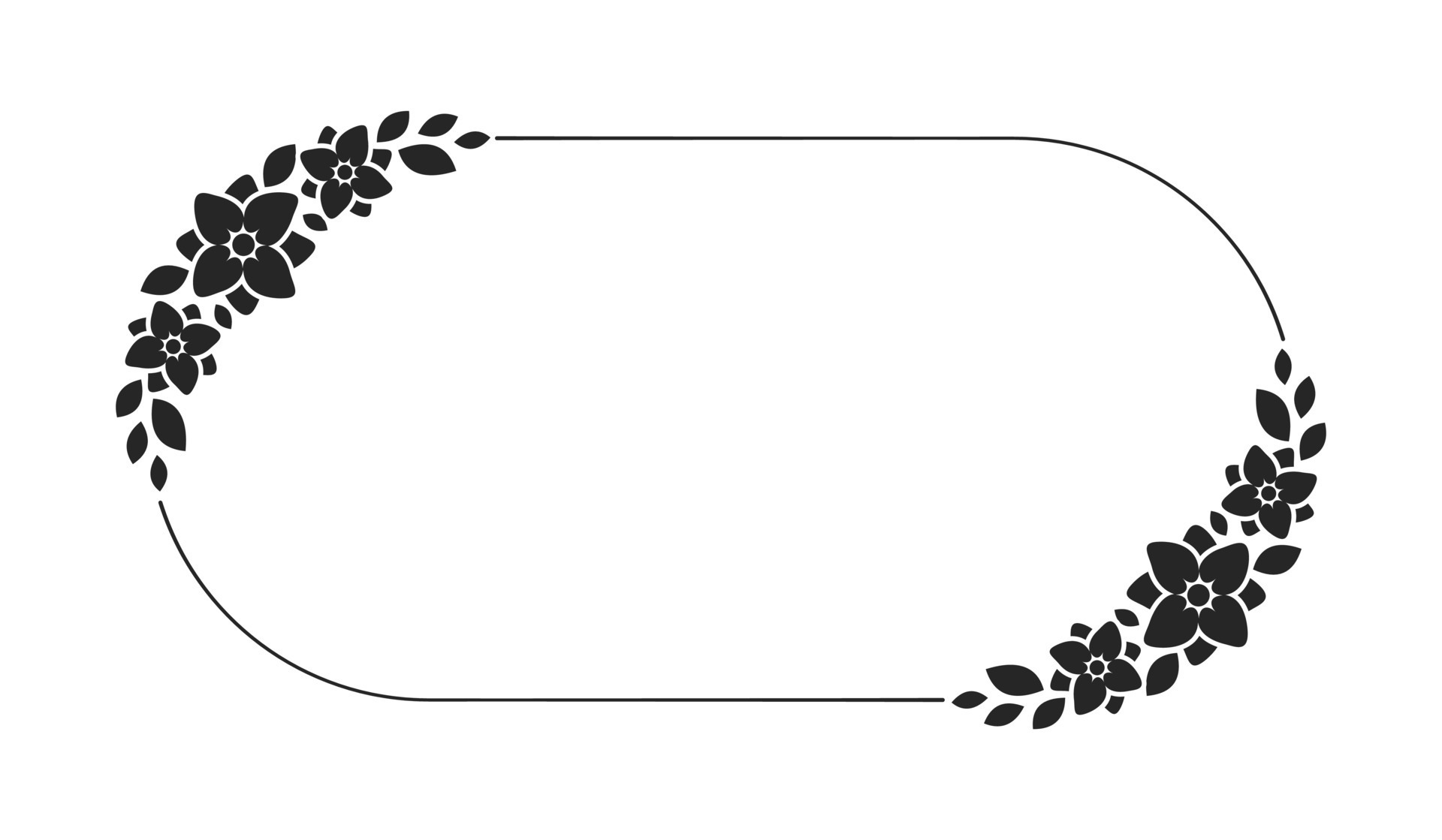 Floral wreath frame template. Rounded oval border with vine and hand drawn flower pattern ...