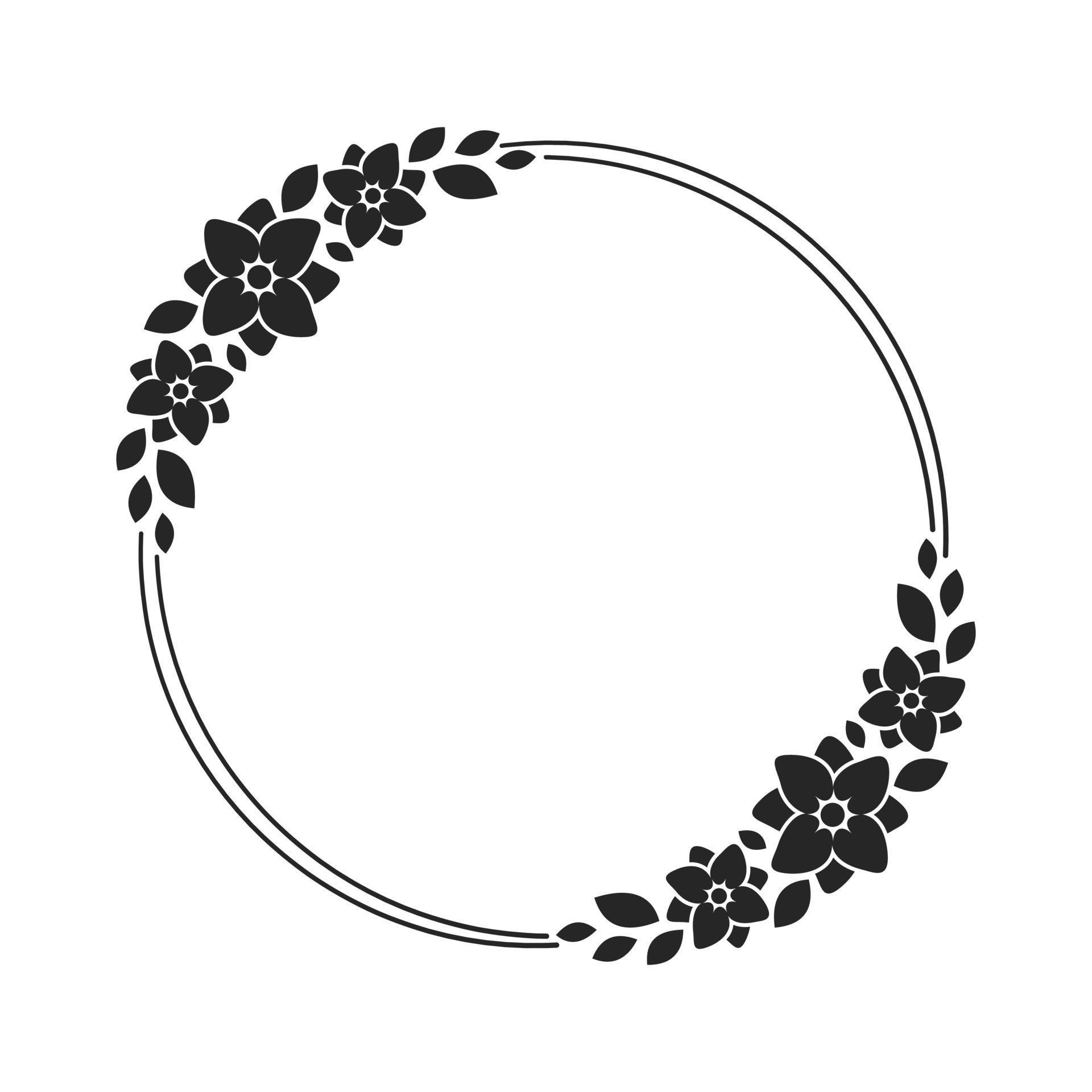 Floral wreath frame template. Round border with vine and hand drawn ... Floral wreath frame template. Round border with vine and hand drawn ...