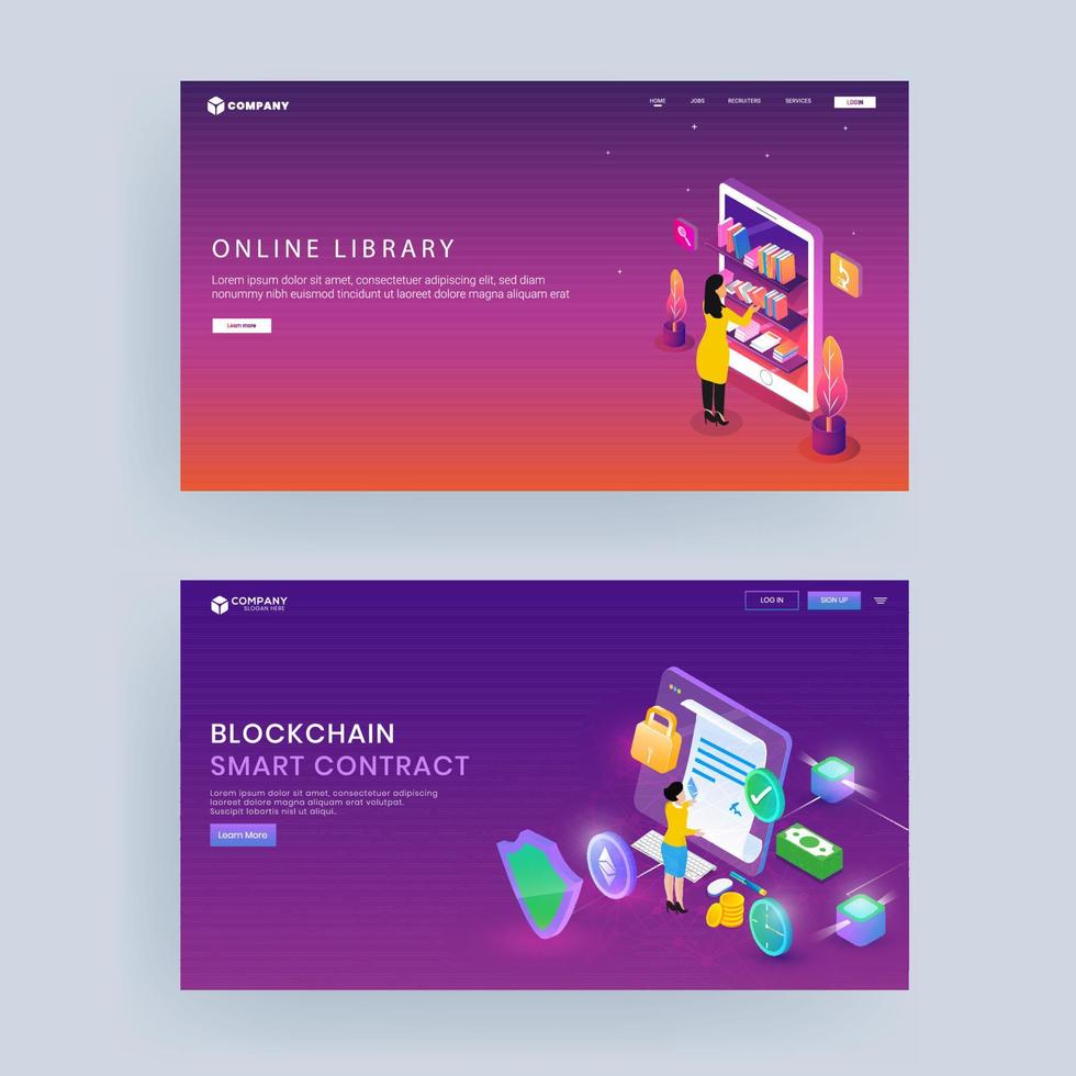 Landing Page or Hero Shot Design for Online Library, Block Chain Smart Contract Concept ...