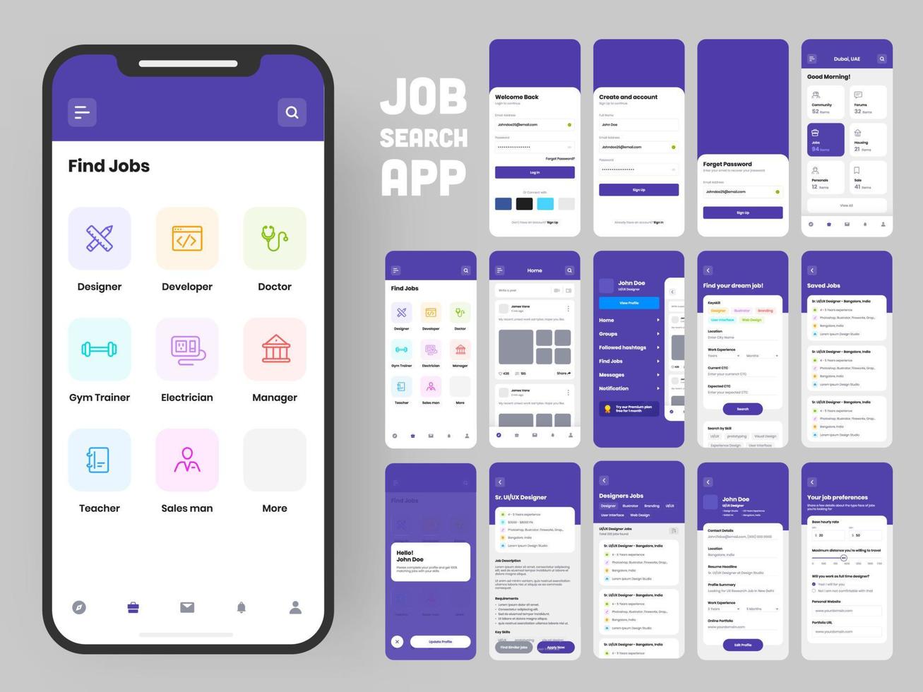 Job Search App UI Kit For Responsive Web Template With Different job-search-app-ui-kit-for-responsive-web-template-with-different