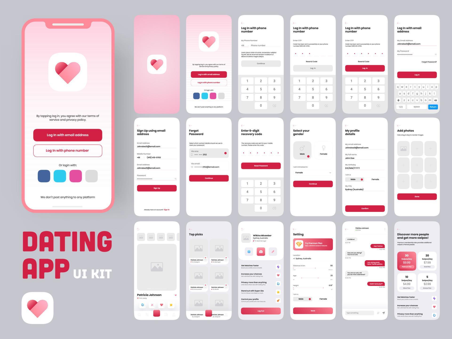 Dating App UI Kit for Responsive Mobile App or Website with Different ... Dating App UI Kit for Responsive Mobile App or Website with Different ...