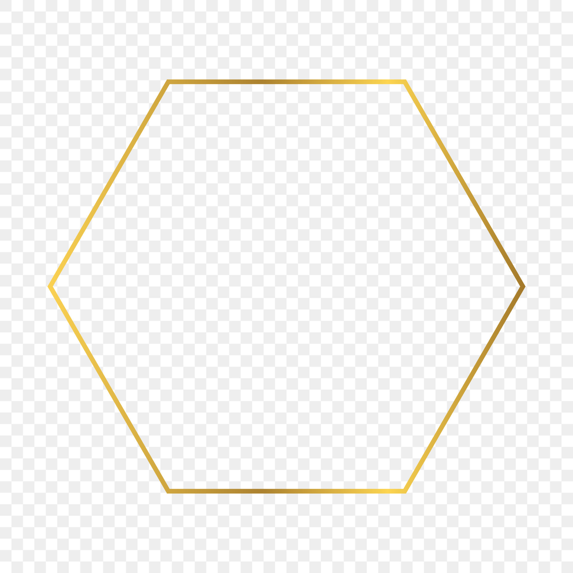 Gold glowing hexagon frame isolated on transparent background. Shiny frame with glowing effects ...