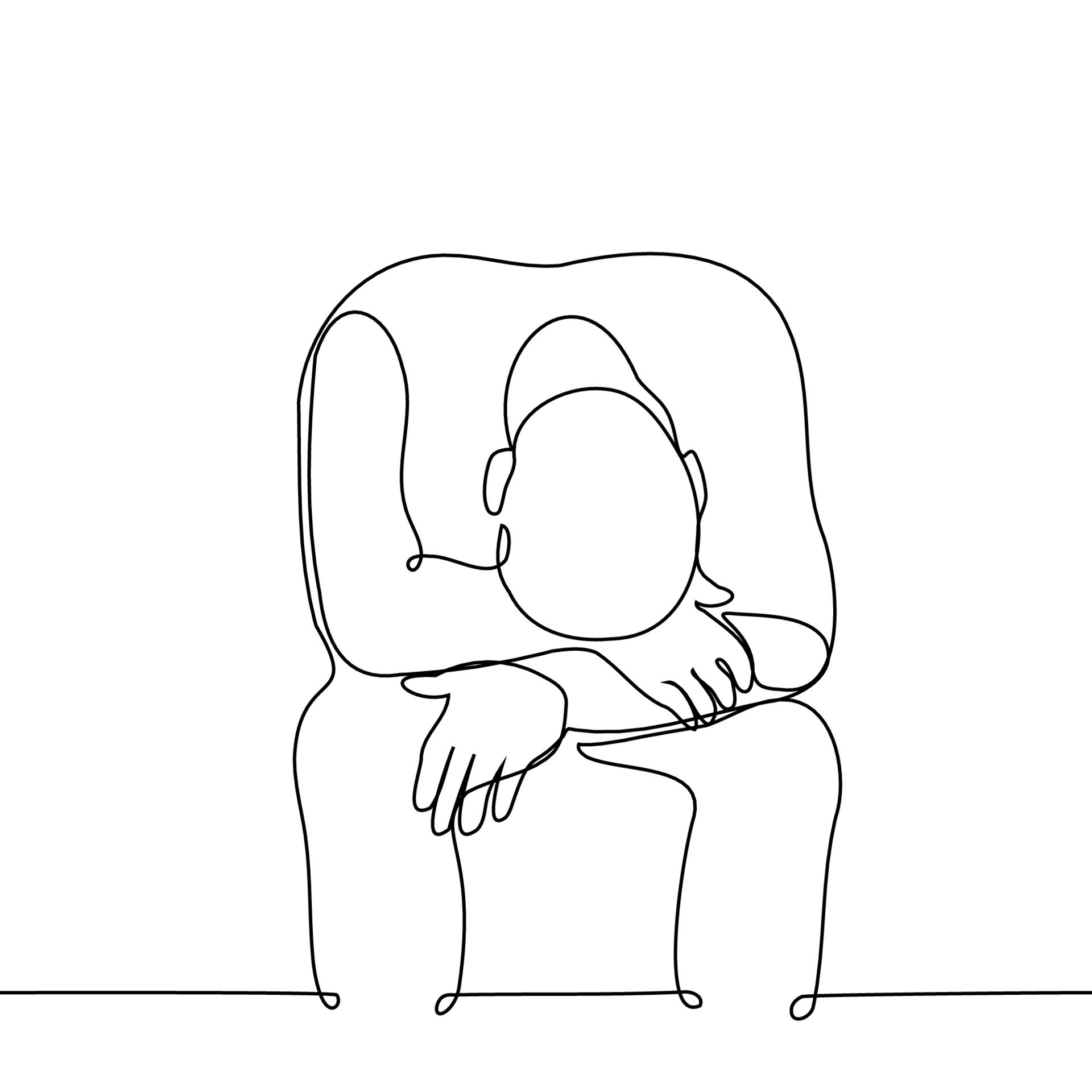 man sitting with head down - one line drawing vector. concept grieve ... man sitting with head down - one line drawing vector. concept grieve ...