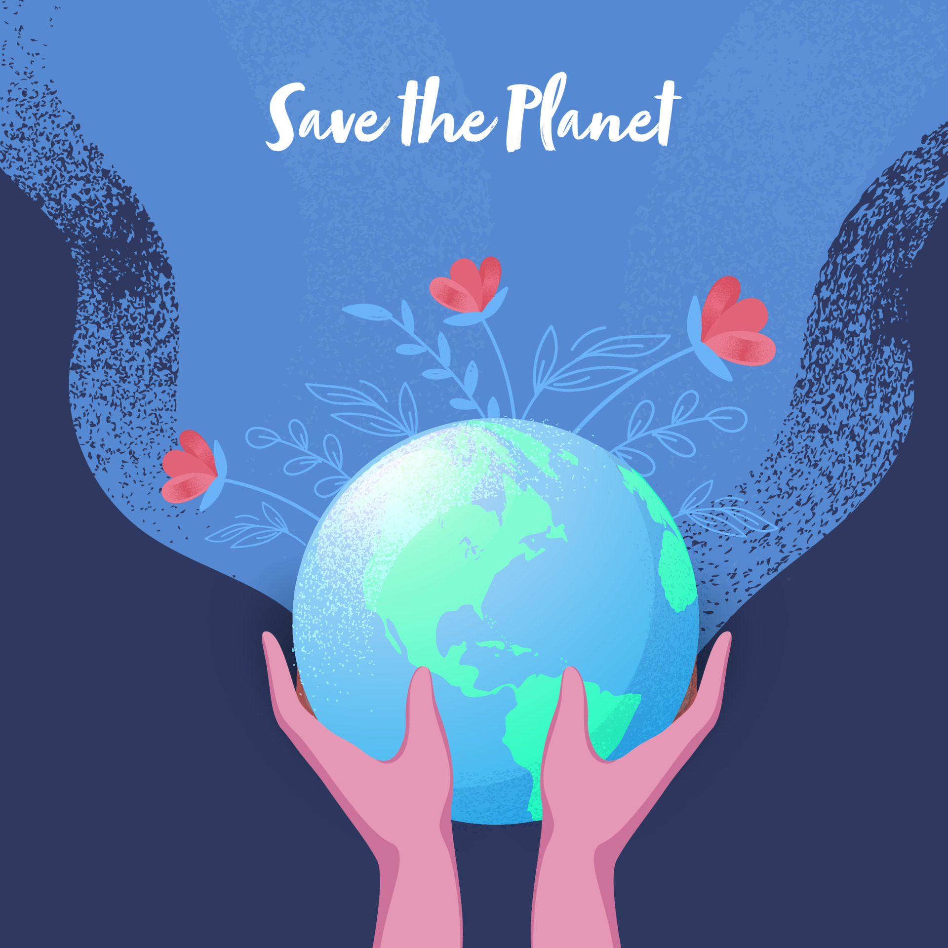 Save The Planet Concept With Human Hands Holding Earth Globe On Blue
