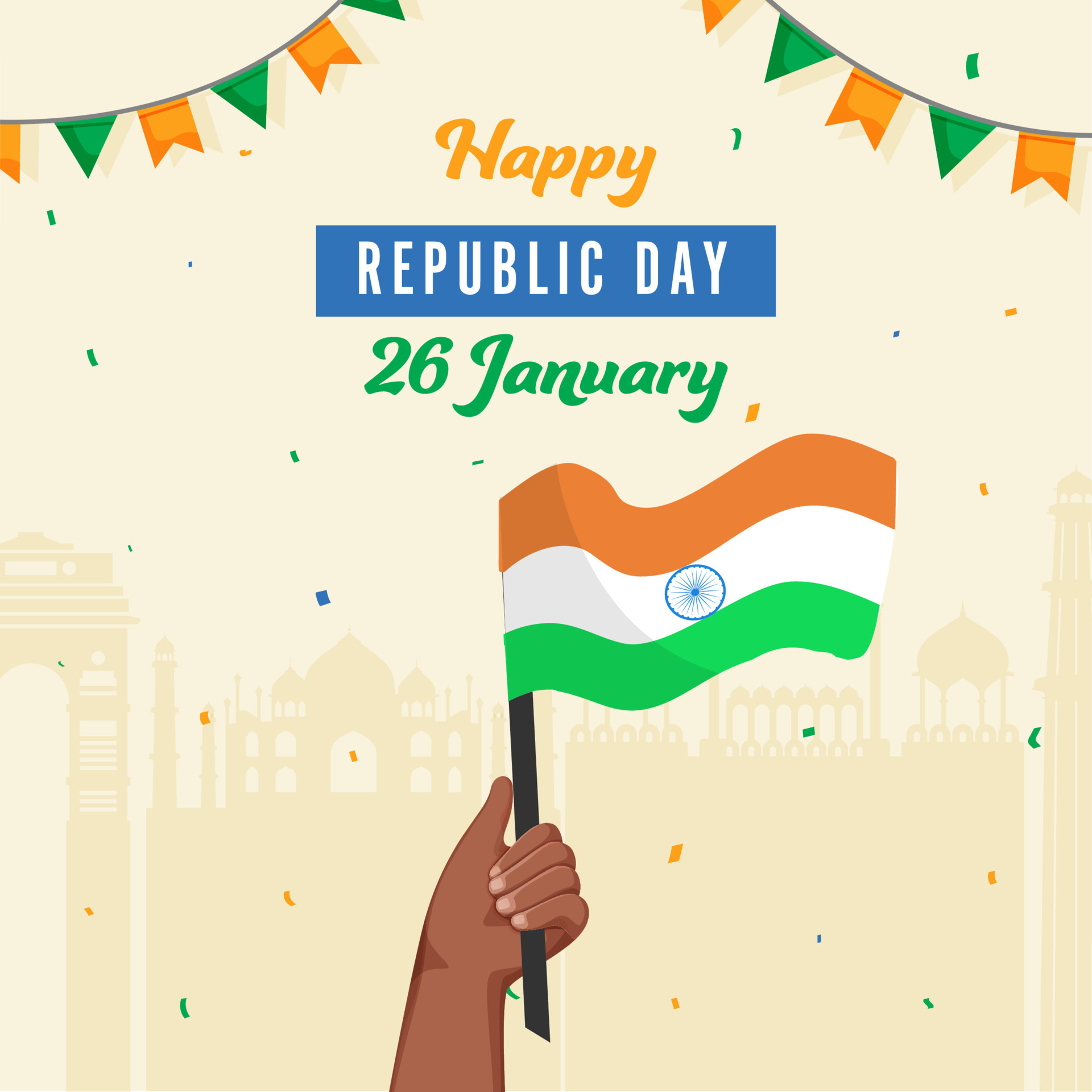 26th January, Republic Day Poster Design With Hand Holding Indian Flag ...