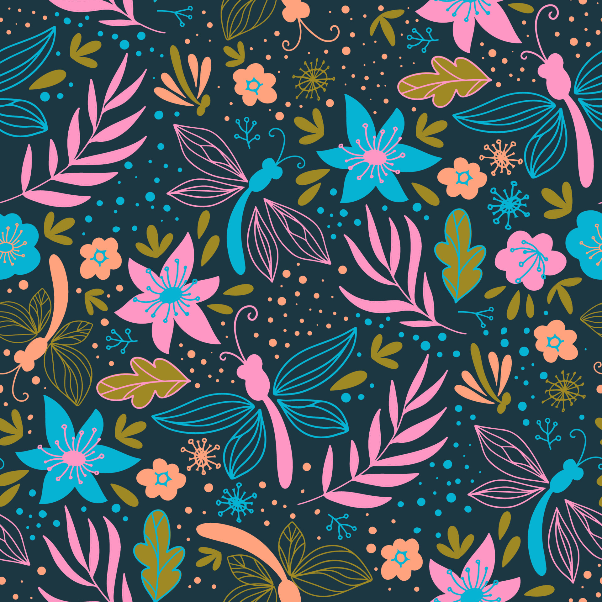 FLORAL FOLK Nature Textile Print Seamless Pattern Vector 20749475 ...