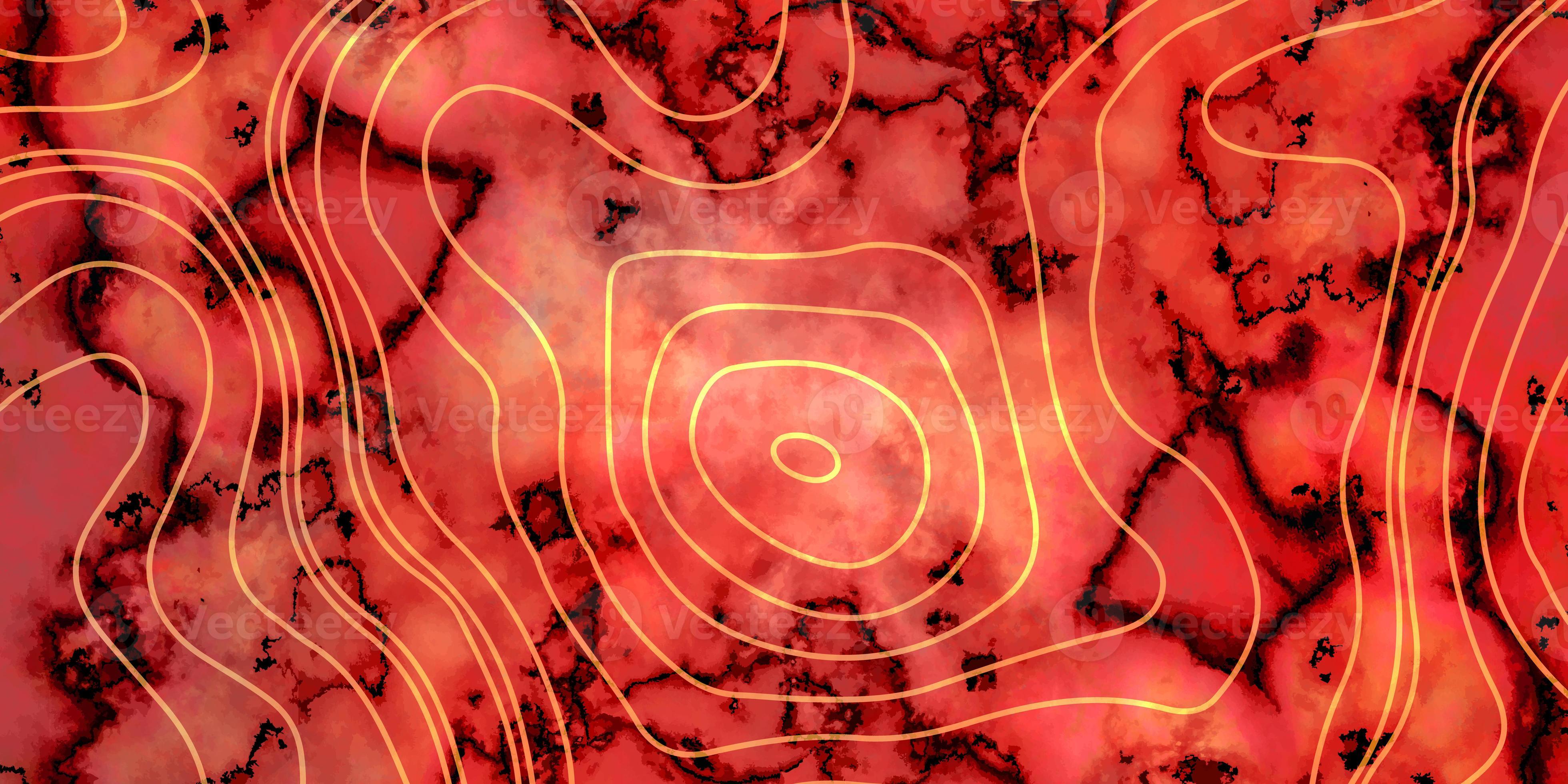 Red and yellow background. Abstract topographic map background with height lines. Topo contour ...