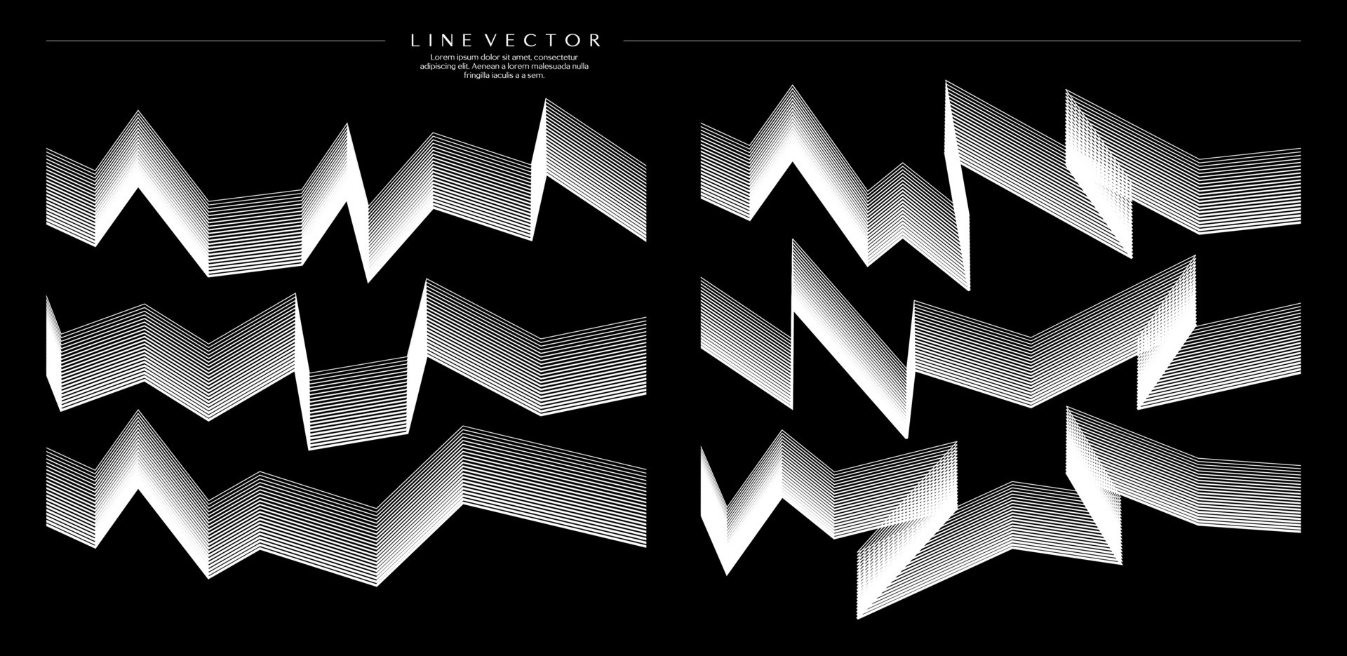 Abstract sharp line blend wave design template set. Technology zig zag ...