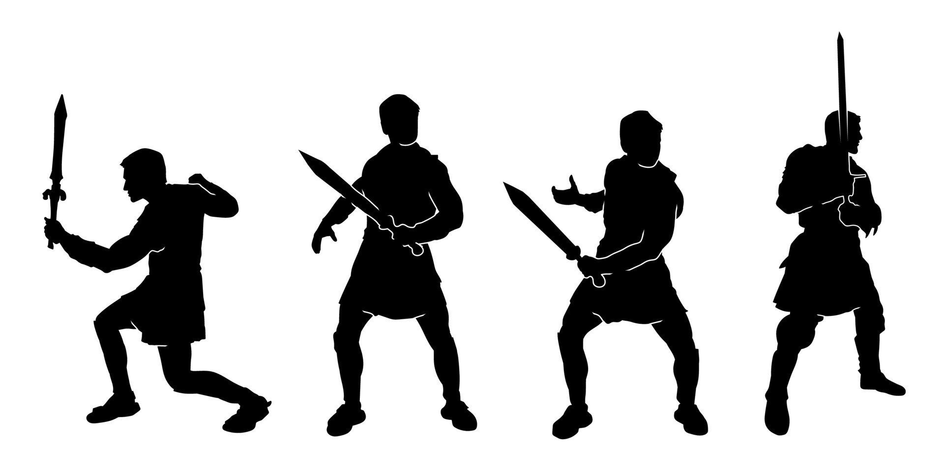 Collection silhouette of warrior man holding sword blade in action pose ... Collection silhouette of warrior man holding sword blade in action pose ...