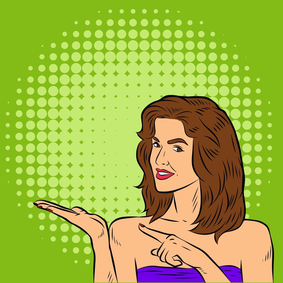 Female Pop Art Retro With Finger Pointing Pin Up Surprised Woman