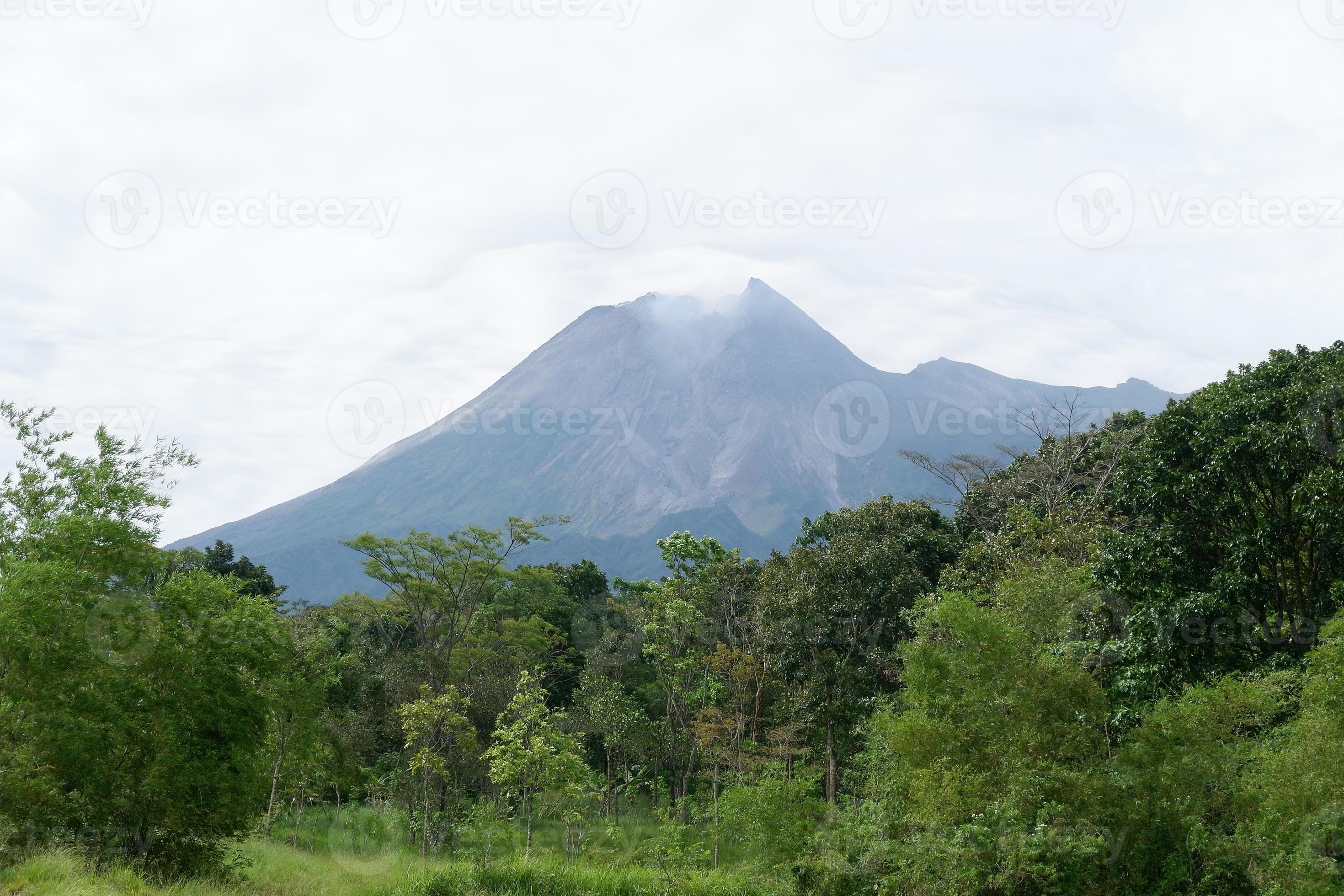 beautiful view of merapi mountain with tree, one of the most active ...
