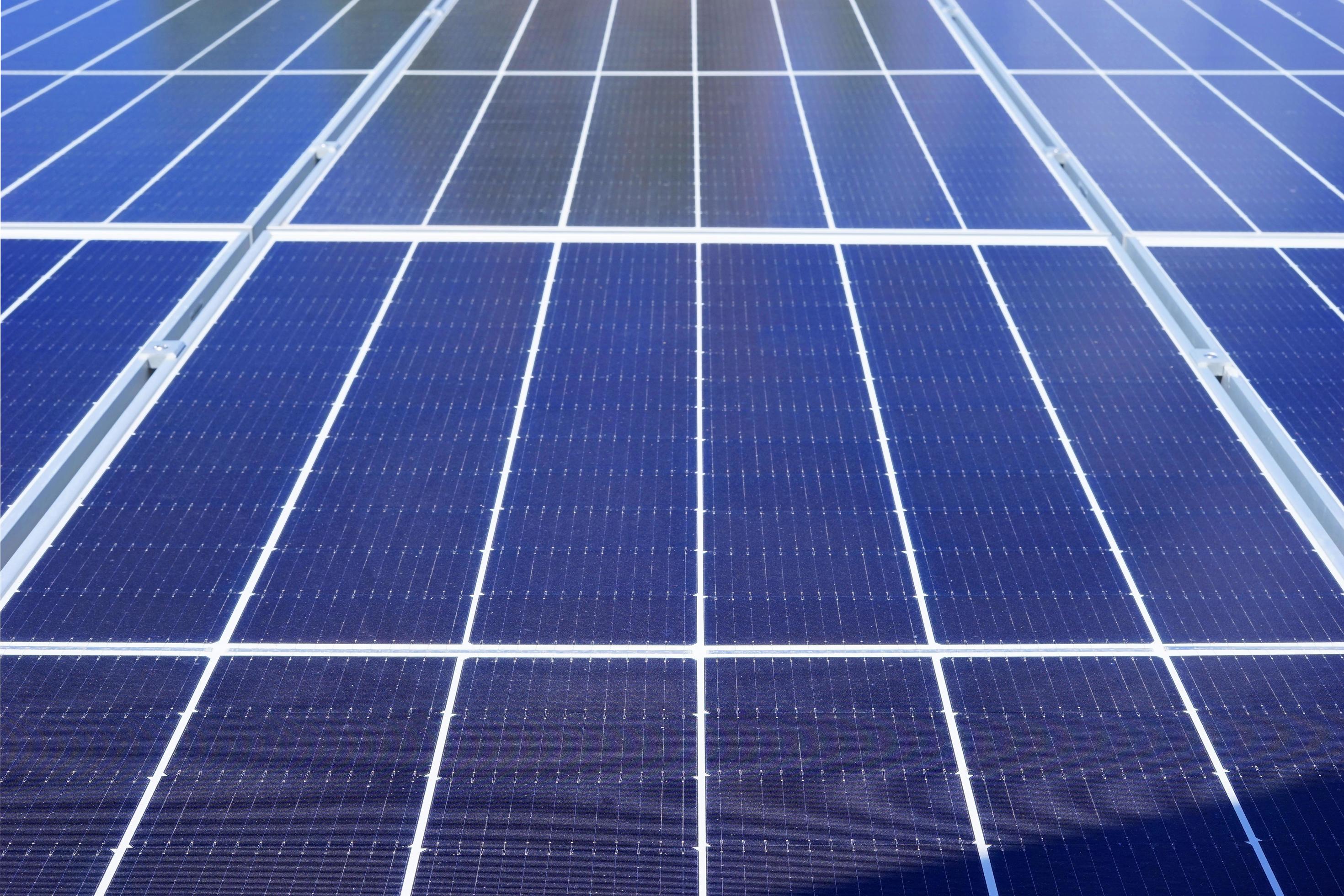 Close Up Of Front View Blue Solar Panel Solar Cell Technology Power