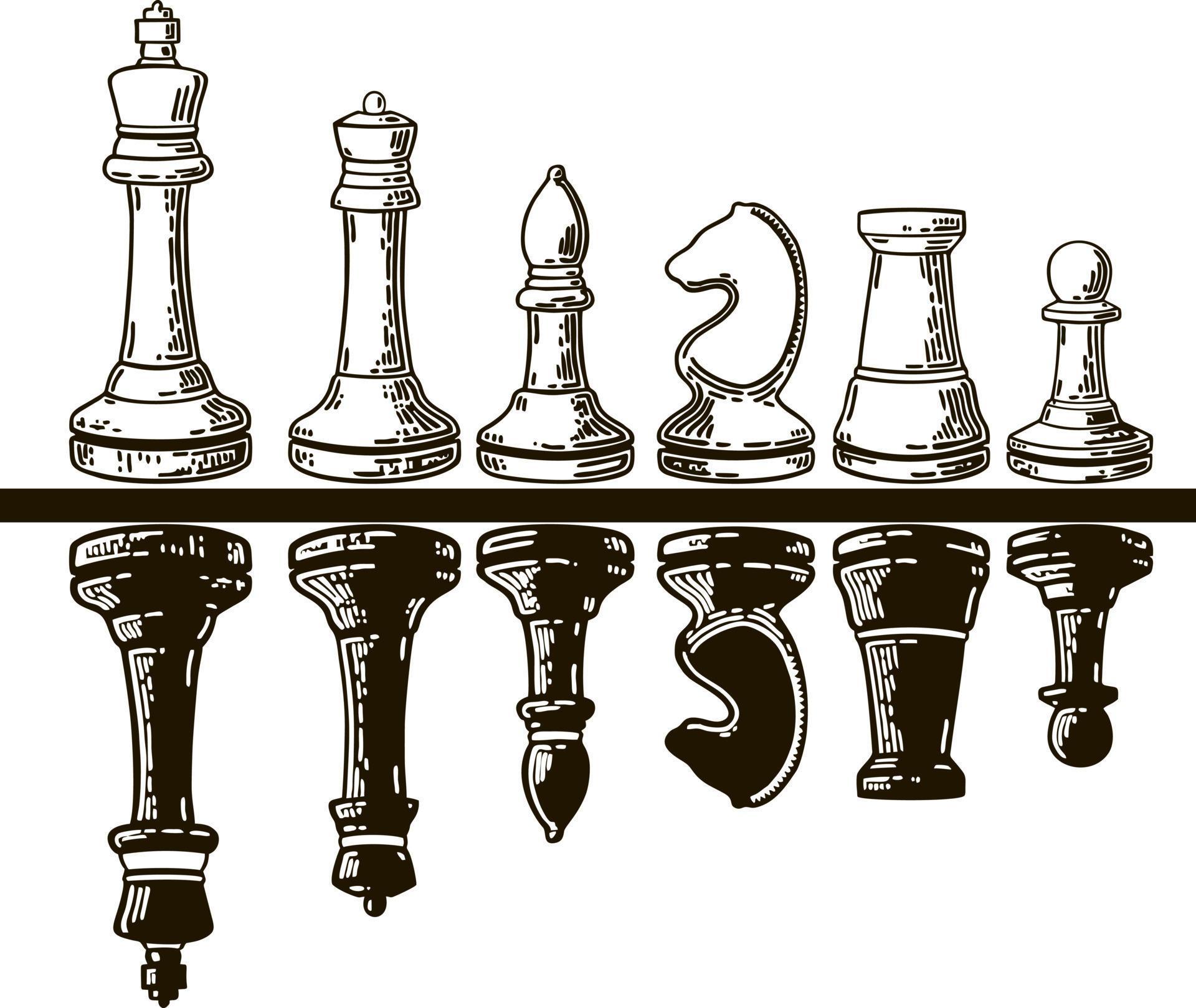 Hand Drawn Sketch Set Of Chess Pieces Chess Pieces Playing White And Black Chess Pieces Mate