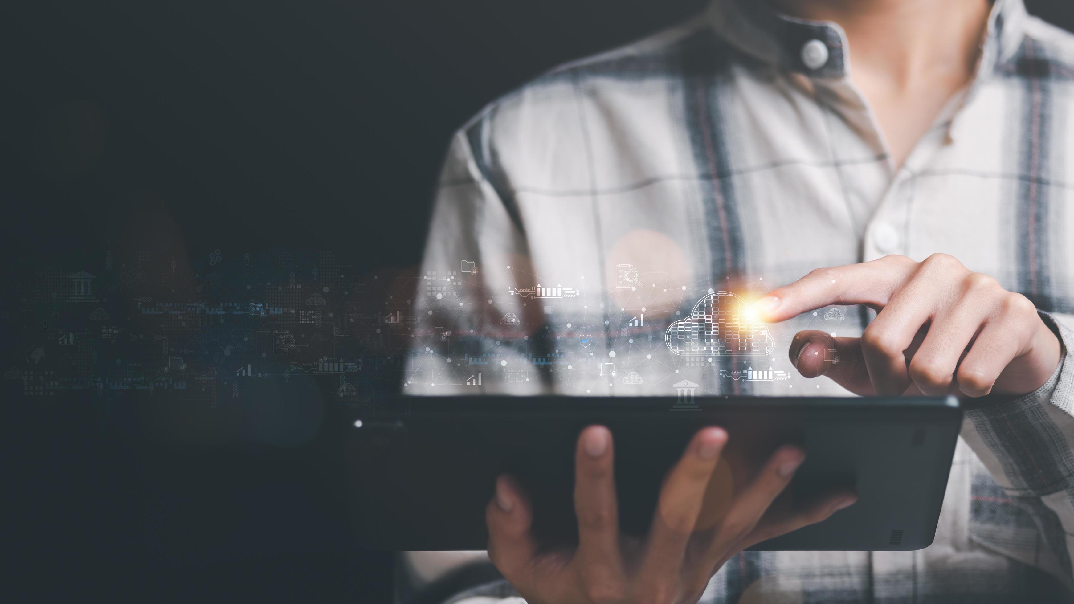 Man Showing Digital Network Data Connection Technology Concept Modern