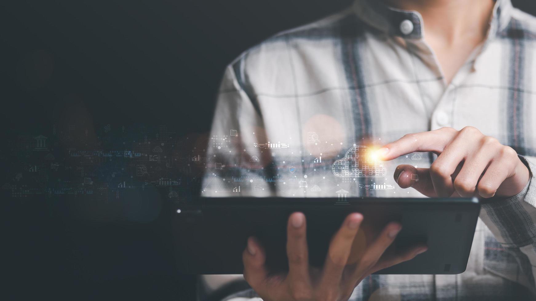 Man Showing Digital Network Data Connection Technology Concept Modern