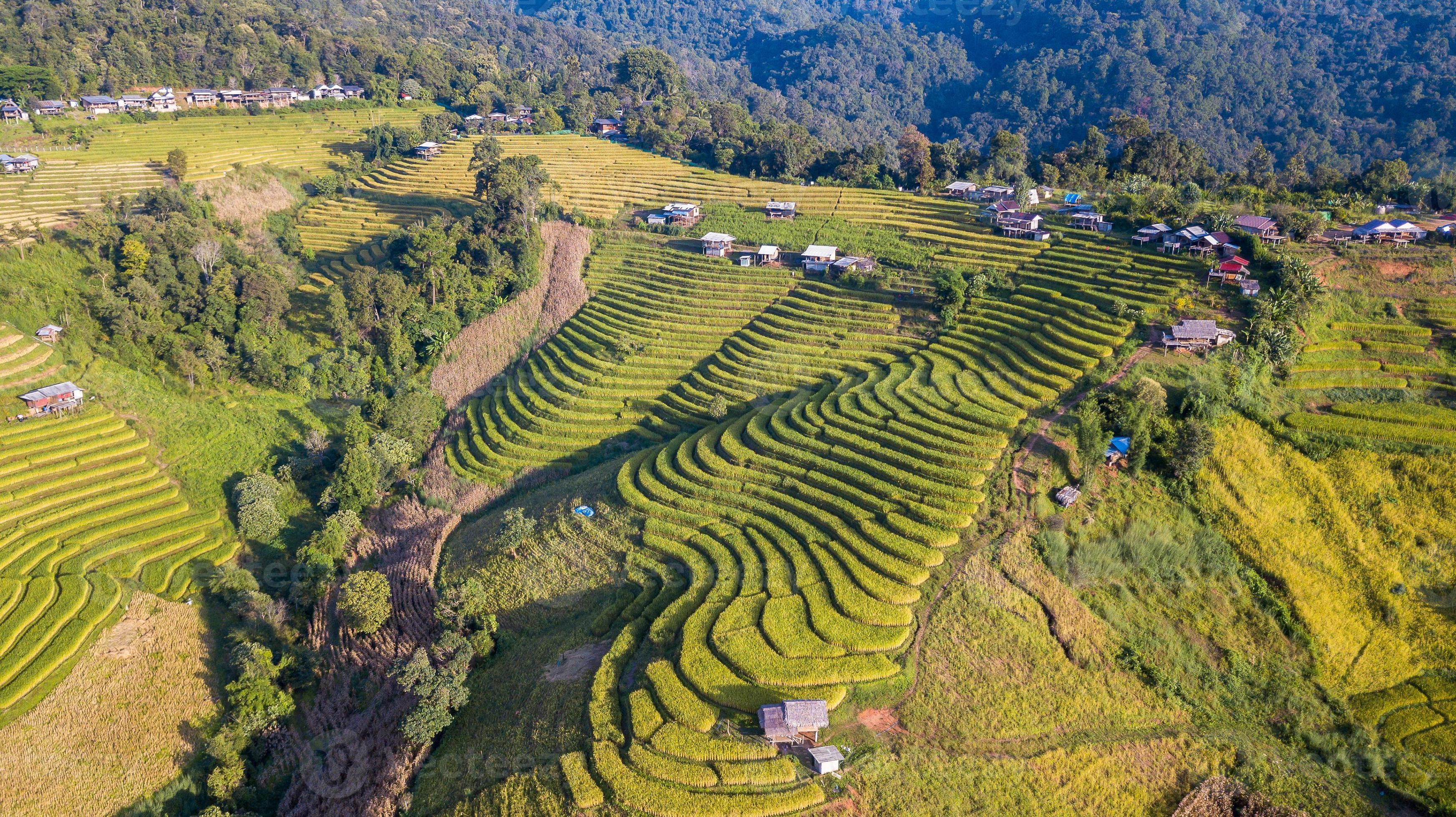 Aerial view at Pa Pong Piang Rice Terraces with homestay on mountain, 20829168 Stock Photo at ...