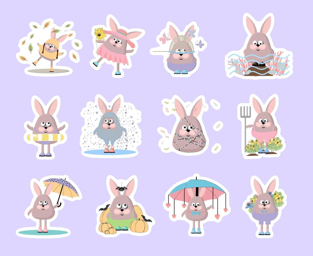 conjunto de pegatinas con conejos dibujos animados conejitos pegatinas ... conjunto de pegatinas con conejos dibujos animados conejitos pegatinas ...