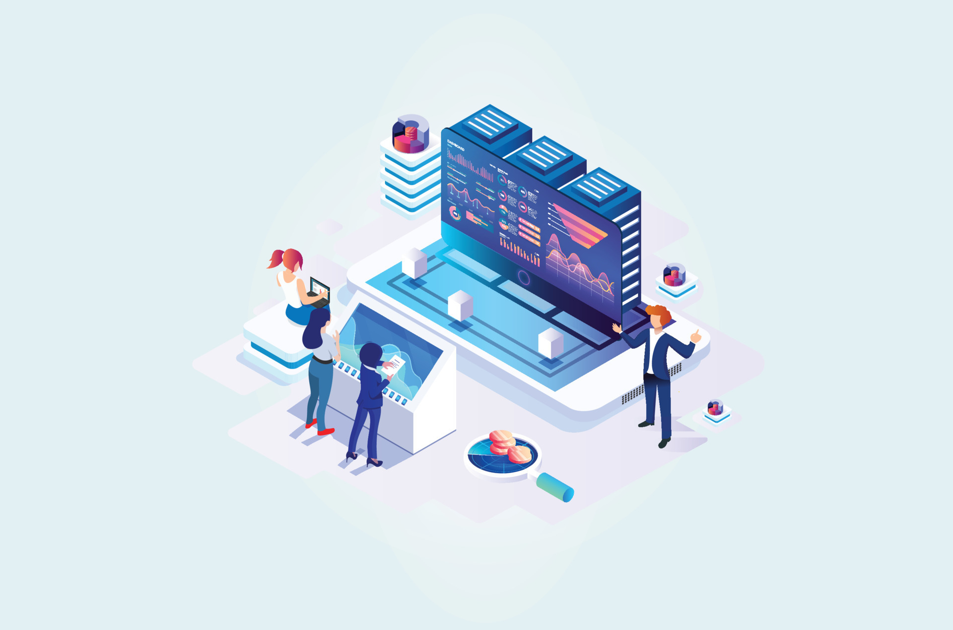 Modern Isometric Data Collection Analysis Graph And Online Computing