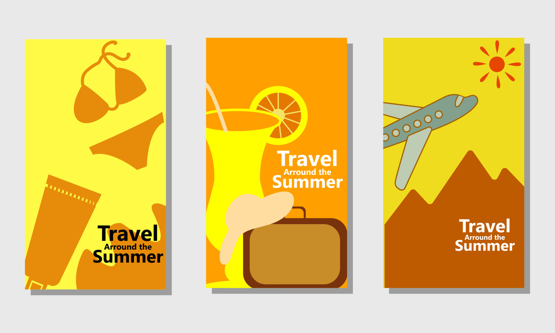 Summer Holiday Vacation Poster Set Flat Design Can Be Use For Greeting And Invitation Card