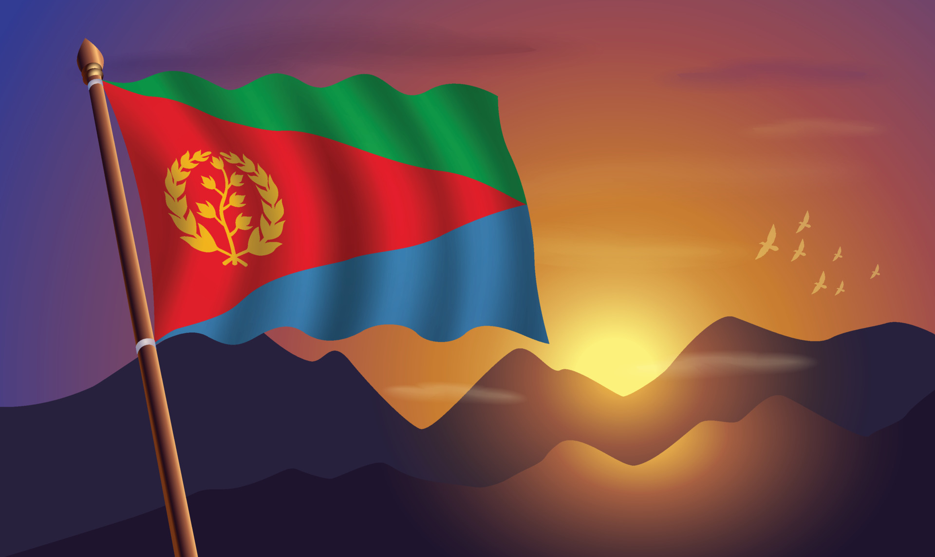 Eritrea flag with mountains and sunset in the background 20848628 Vector Art at Vecteezy
