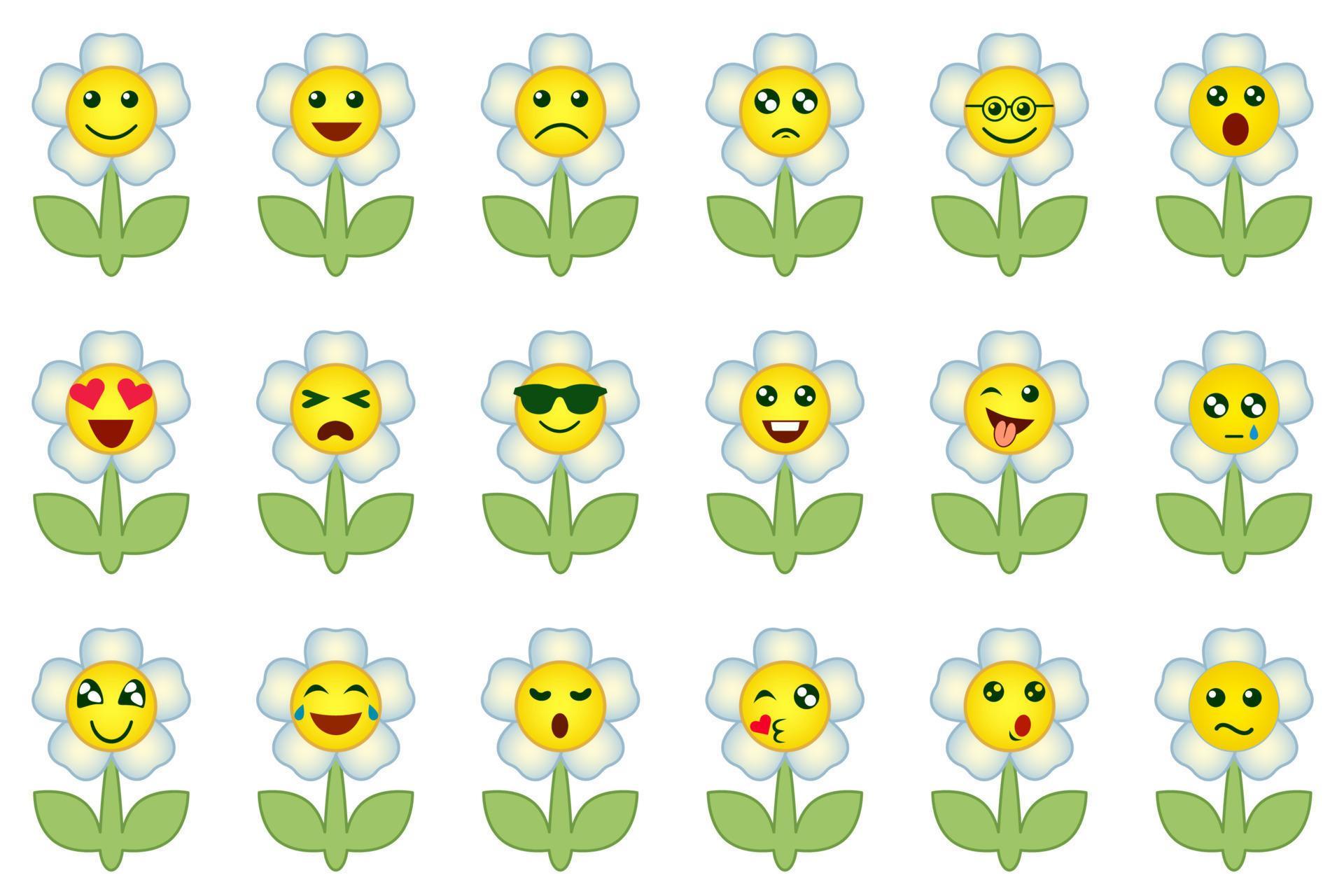 Flower emoticons set. Group of funny flowers, cartoon illustrations ...