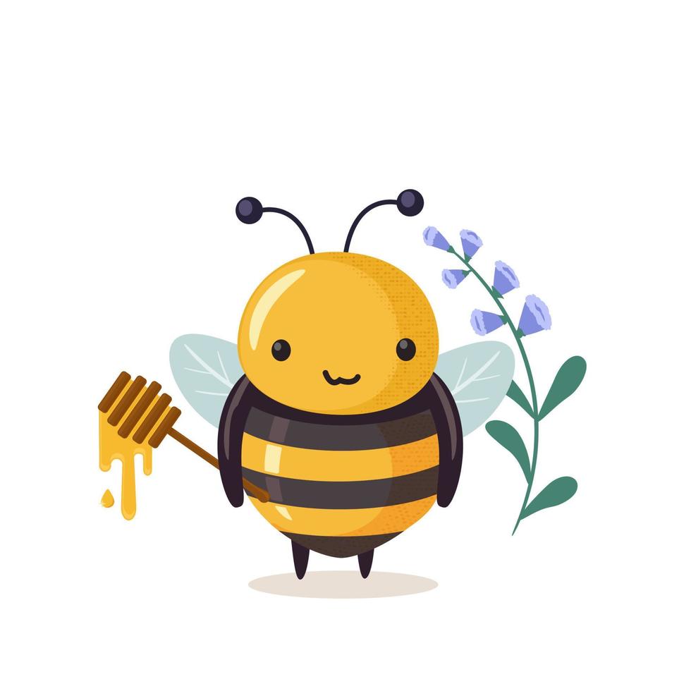Plump Little Bee With A Spoon Of Honey Cartoon Bee Cute Character In Flat Style 20853575