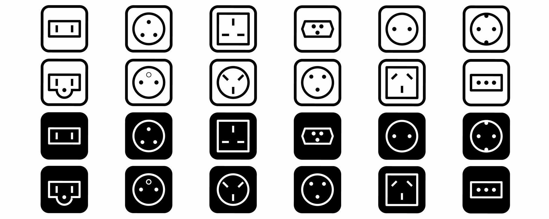 Electrical socket types vector icon set isolated on white background ...
