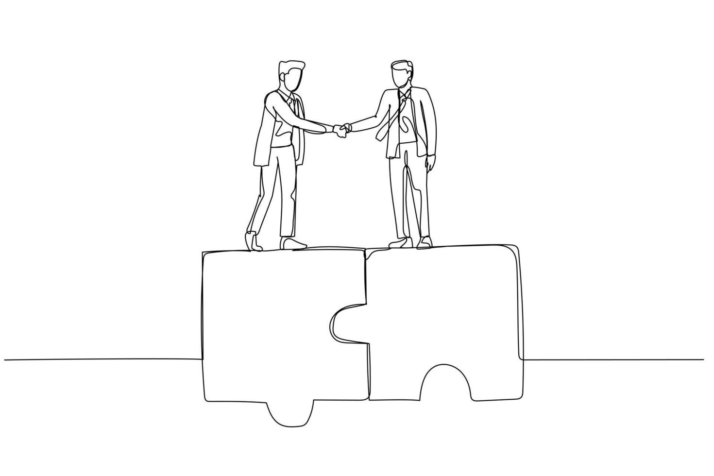 dibujos animados de empresario sacudir mano en pie en rompecabezas ... dibujos animados de empresario sacudir mano en pie en rompecabezas ...