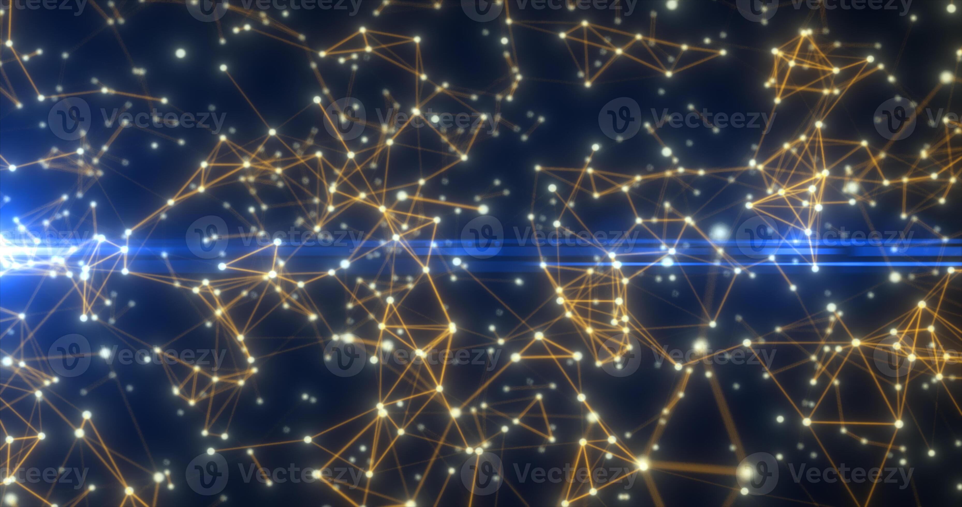 Abstract Hi Tech Yellow Gold Glowing Lines With Dots And Plexus Triangles Abstract Blue